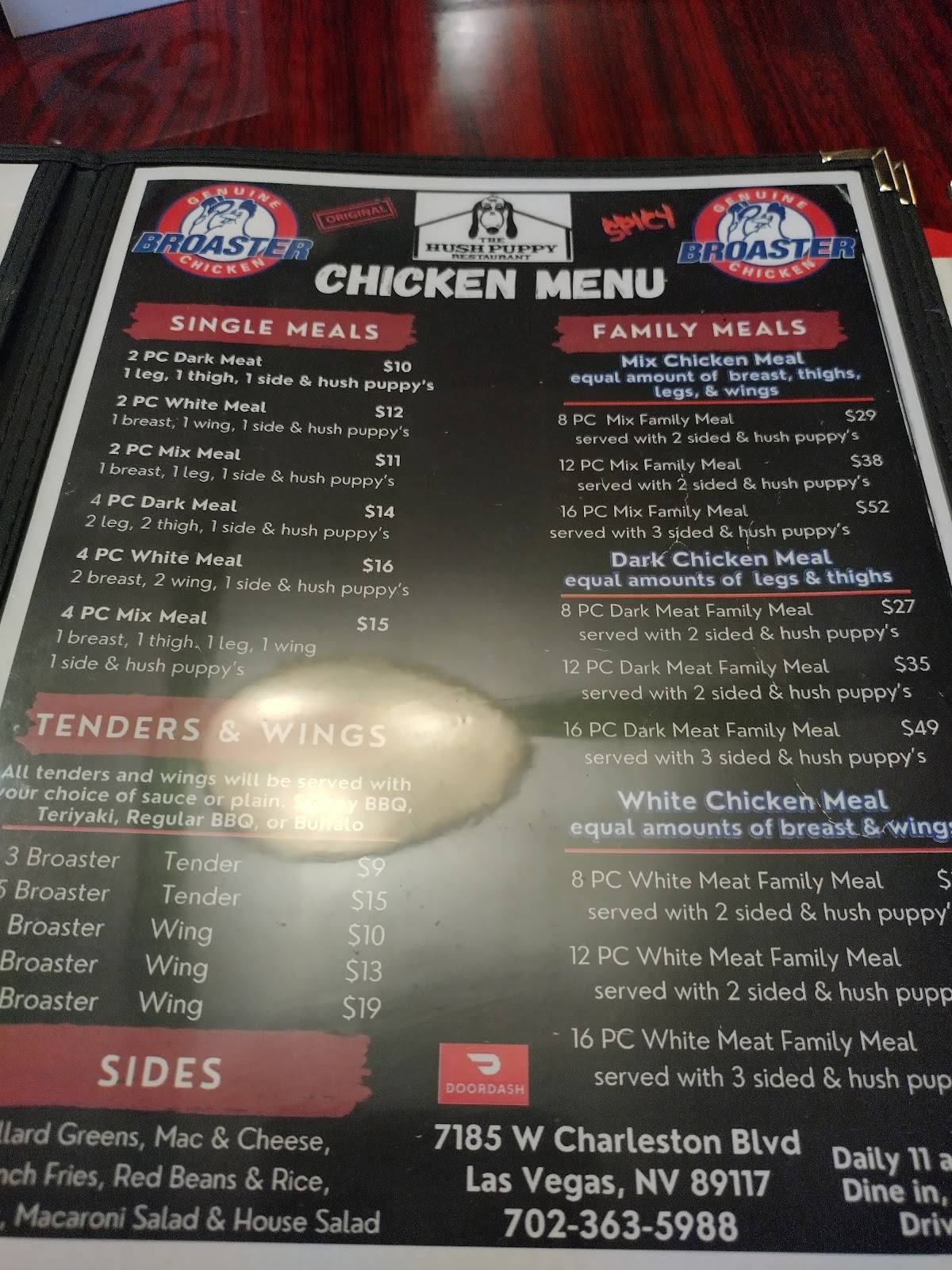 Menu at The Hush Puppy LV restaurant, Las Vegas, W Charleston Blvd