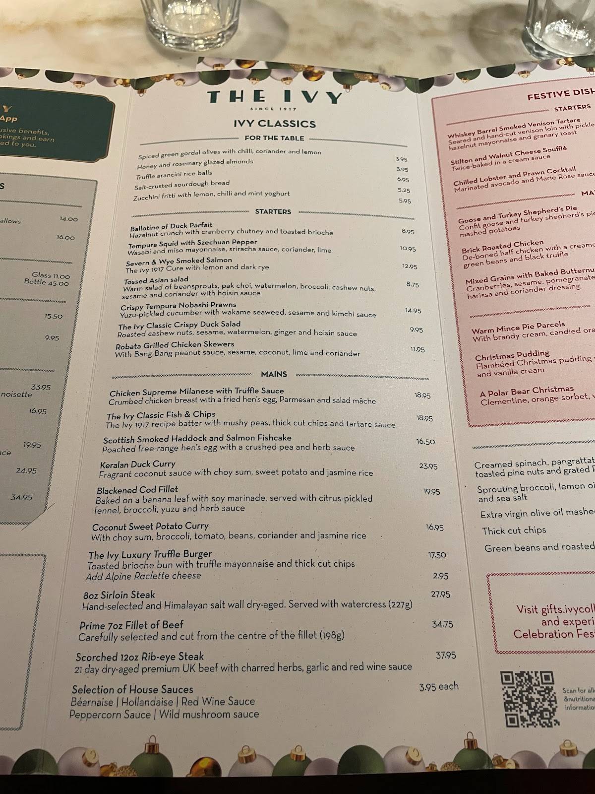 Menu at The Ivy Cafe, London
