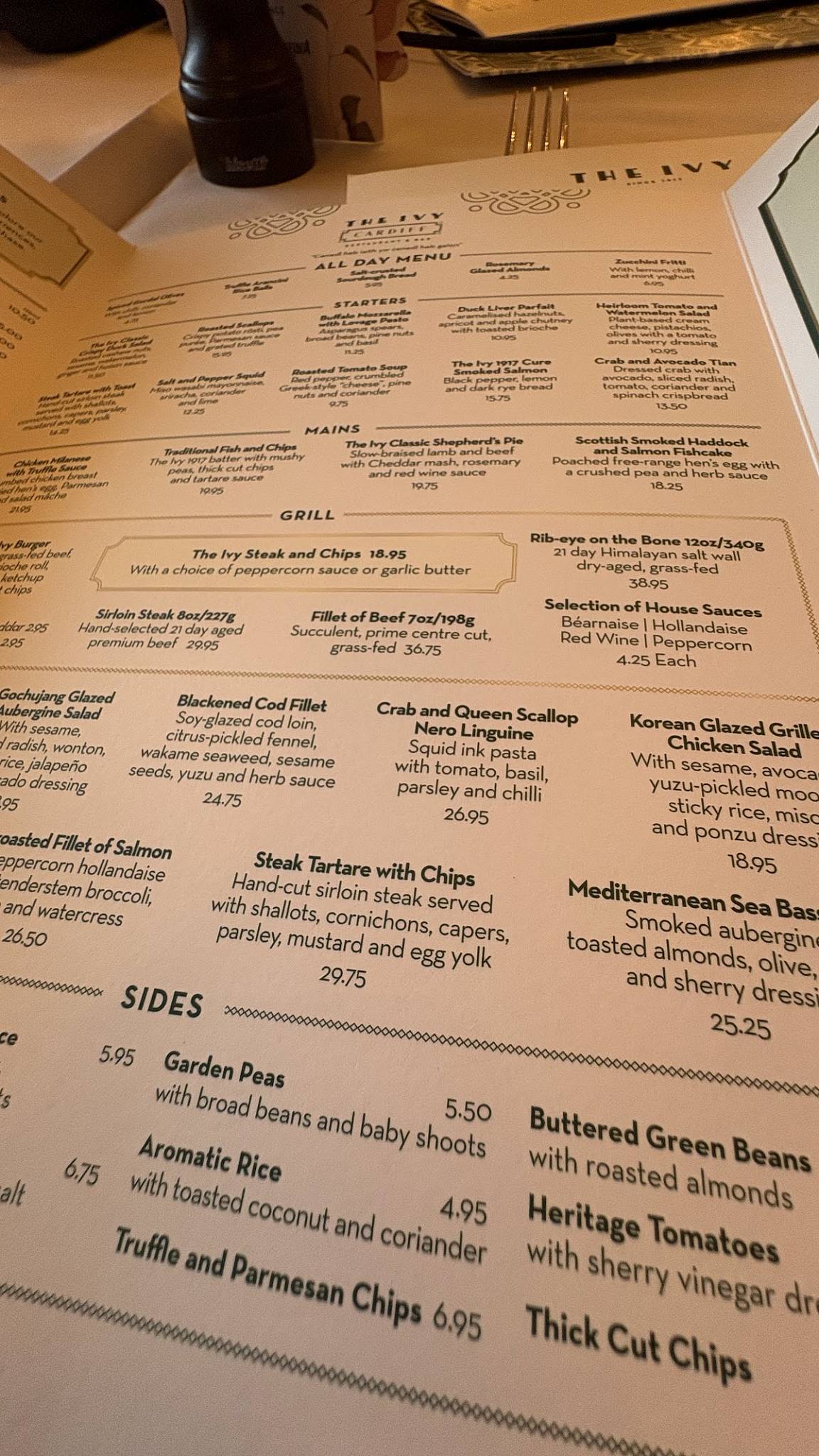 Menu at The Ivy Cardiff restaurant, Cardiff