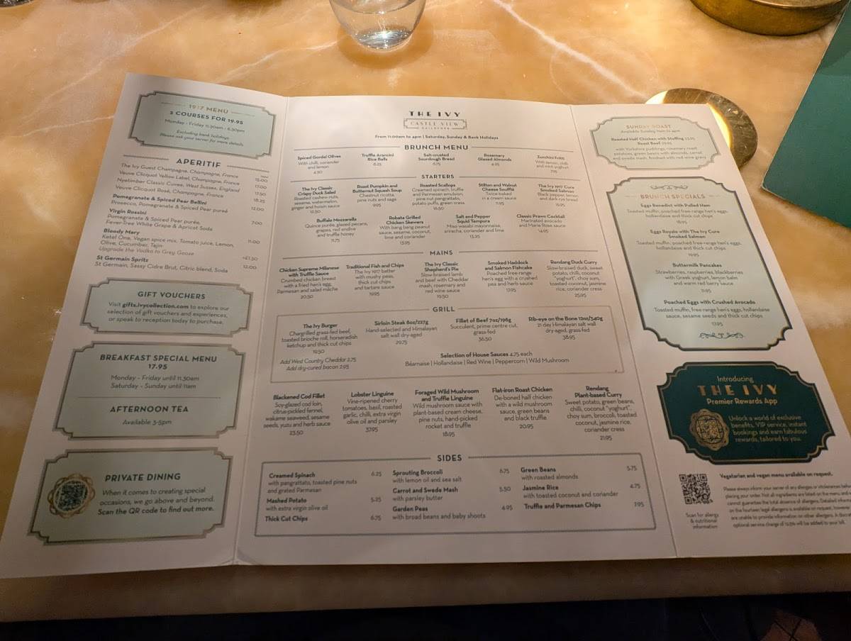 Menu at The Ivy Castle View restaurant, Guildford