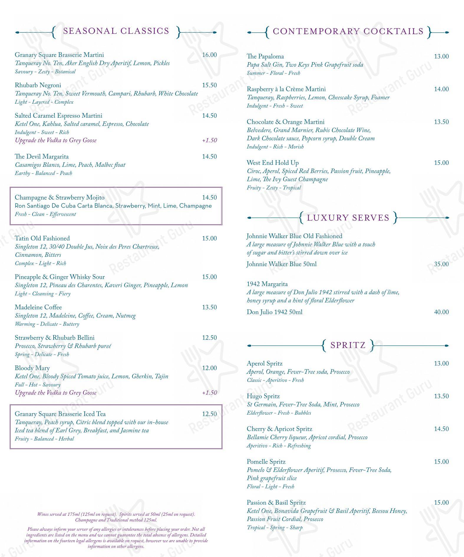 Menu at The Ivy Montpellier Brasserie Cheltenham restaurant, Cheltenham