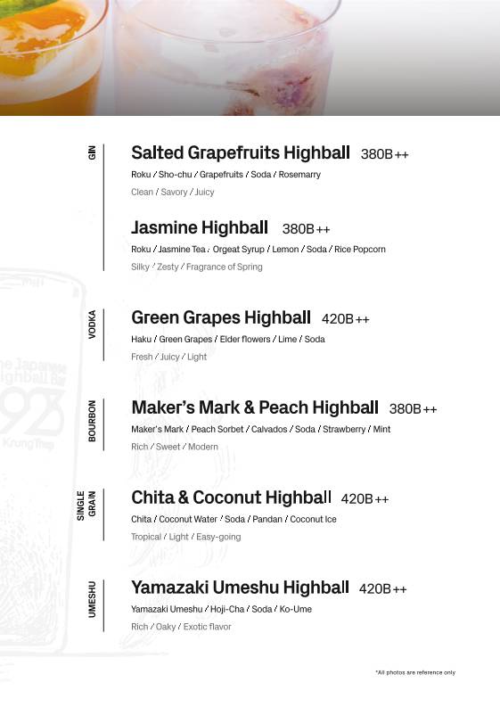 Carta de The Japanese Highball Bar 1923 Krung Thep Thonglor, Bangkok