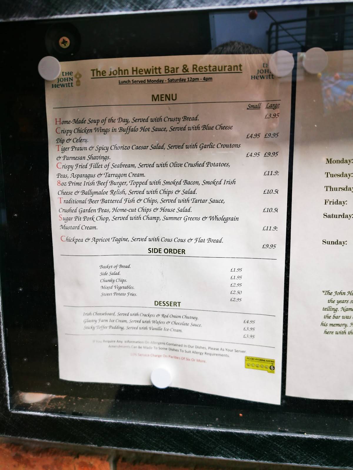 Menu at The John Hewitt pub & bar, Belfast