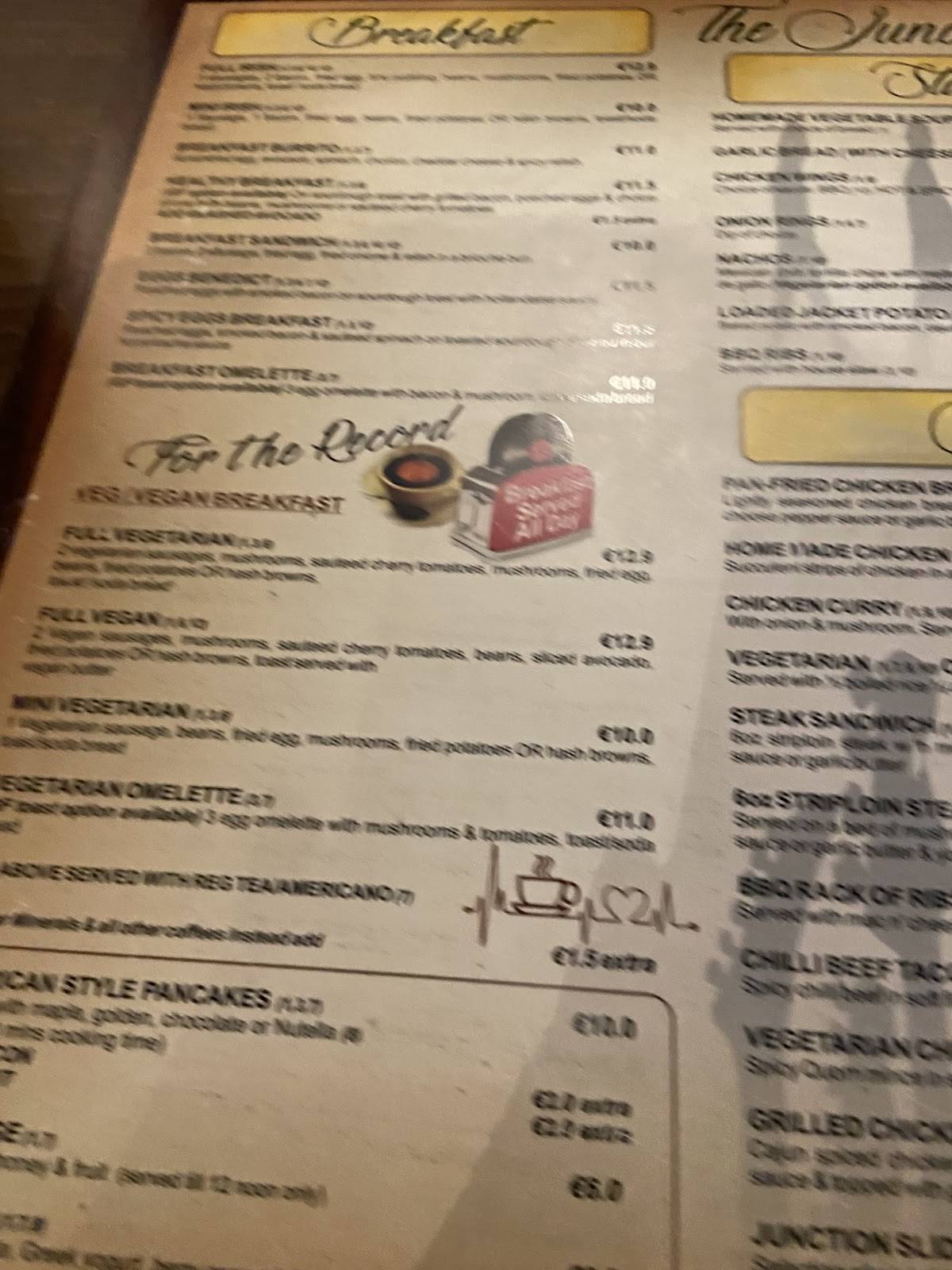 Menu at The Junction Cafe, Clonmel