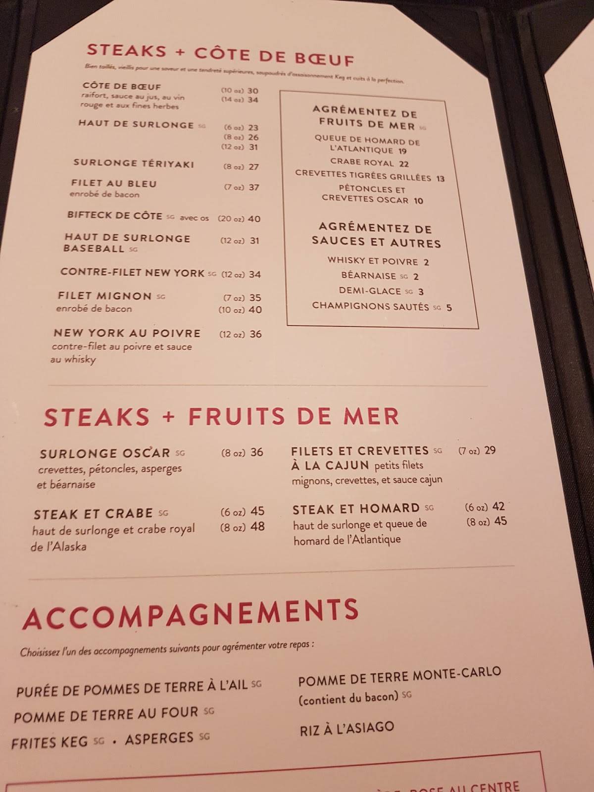 Menu au The Keg Steakhouse & Bar - Laval, Laval
