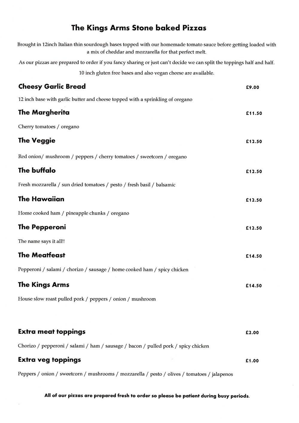 Menu at The Kings Arms pub & bar, Hartland
