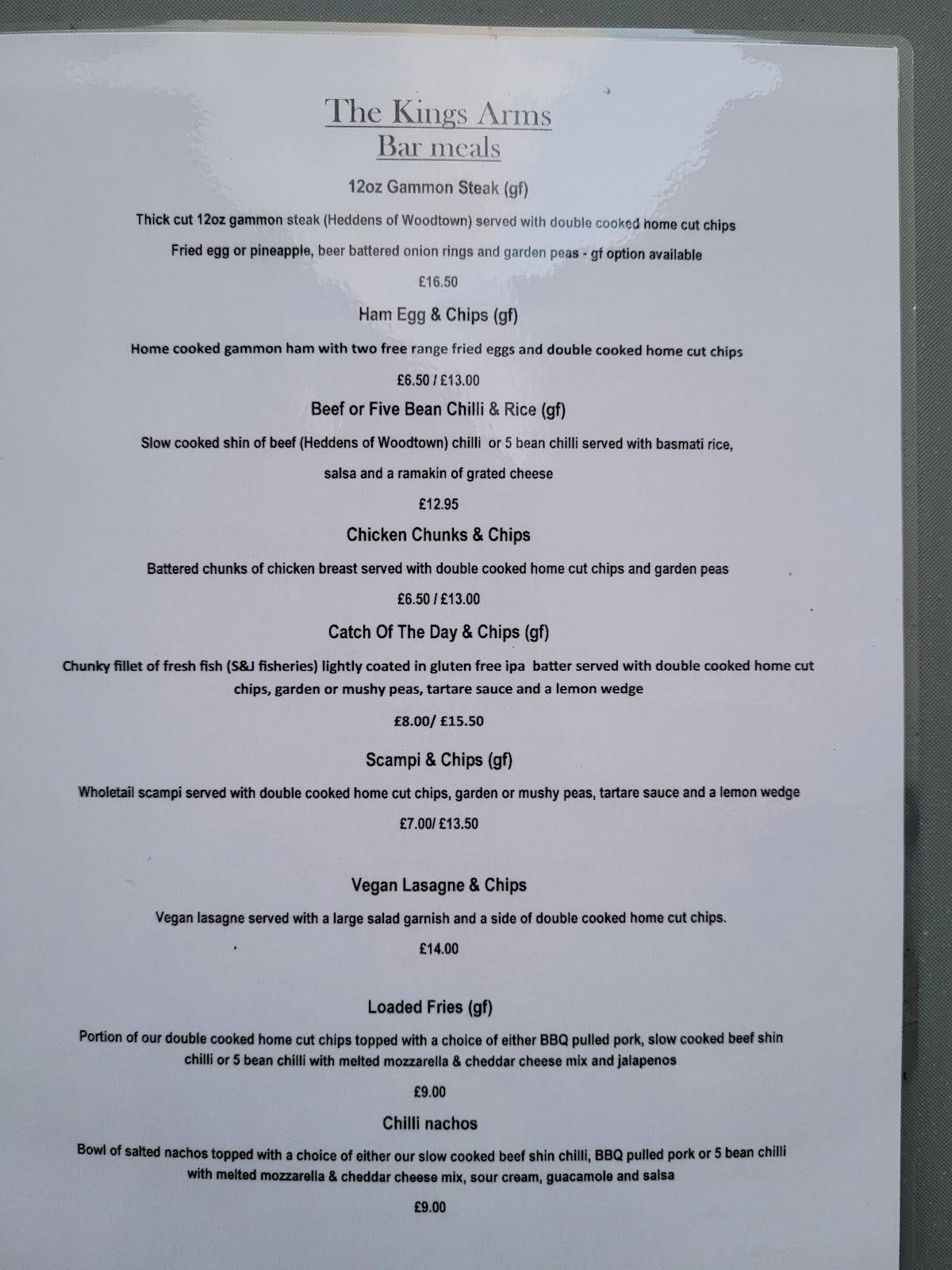Menu at The Kings Arms pub & bar, Hartland