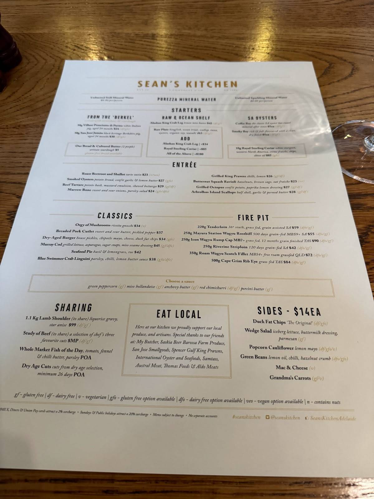 Menu at The Kitchen restaurant, Adelaide, SkyCity Adelaide
