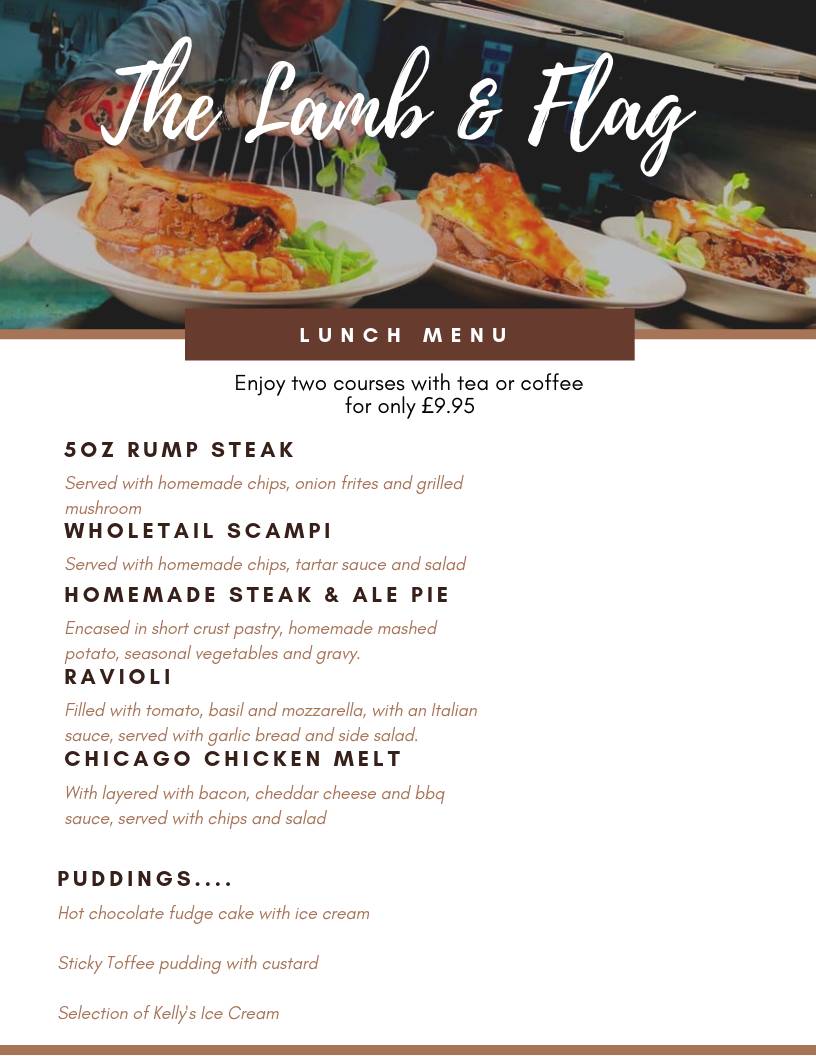 Menu at The Lamb & Flag pub & bar, Ottery Saint Mary