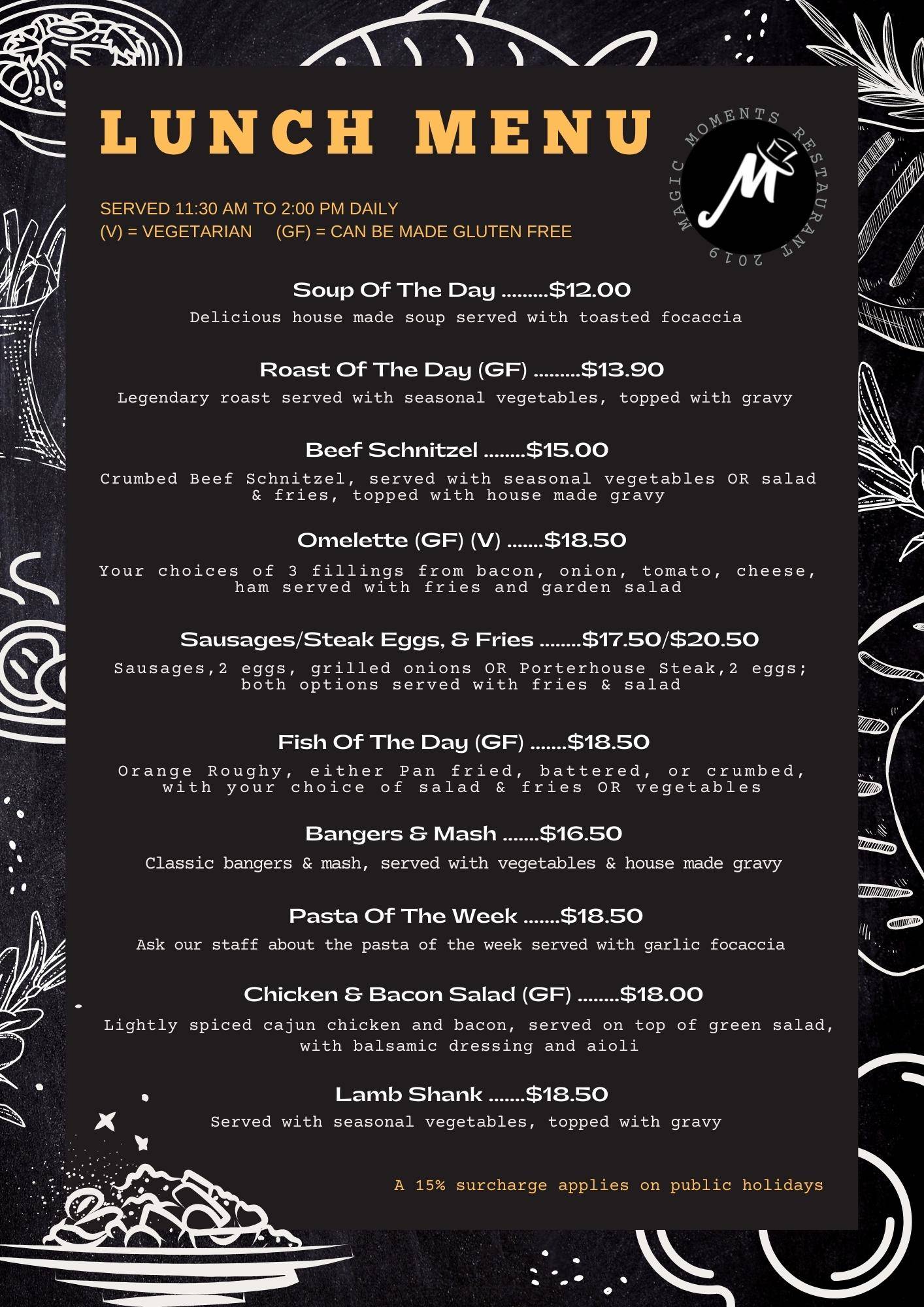 Menu at The Law Courts Hotel restaurant, Dunedin