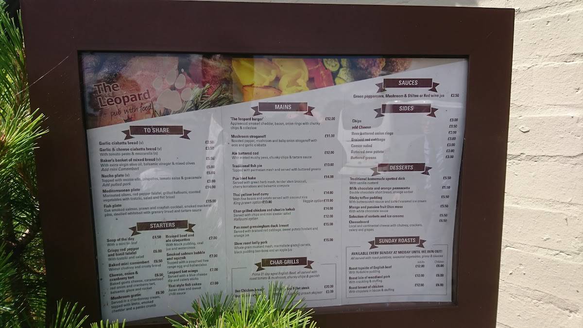 Menu at The Leopard Inn - Bishops Tachbrook pub & bar, Royal Leamington Spa