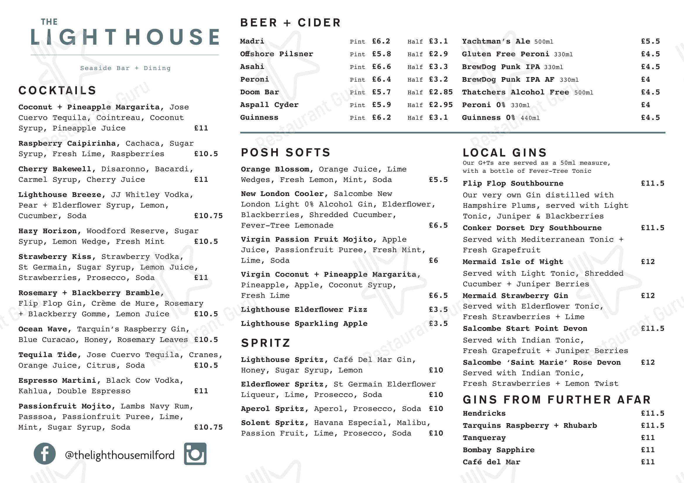 Menu at The Lighthouse restaurant, Lymington