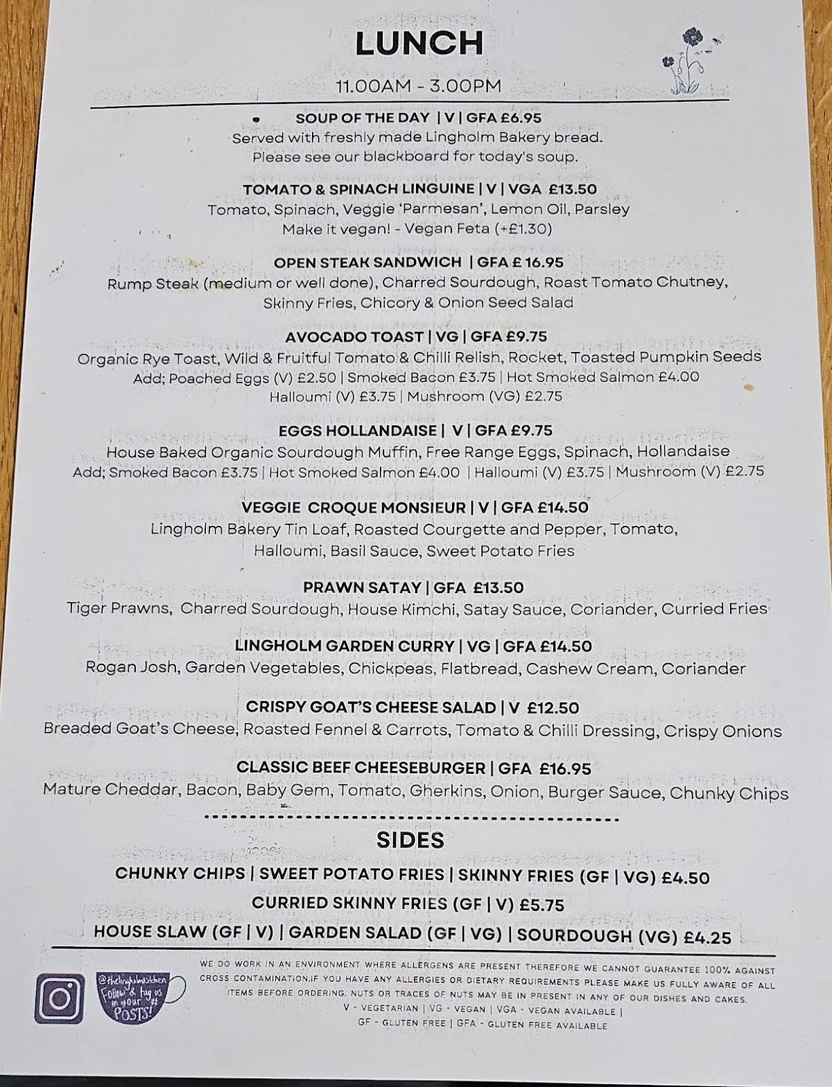 Menu at The Lingholm Kitchen cafe, Keswick