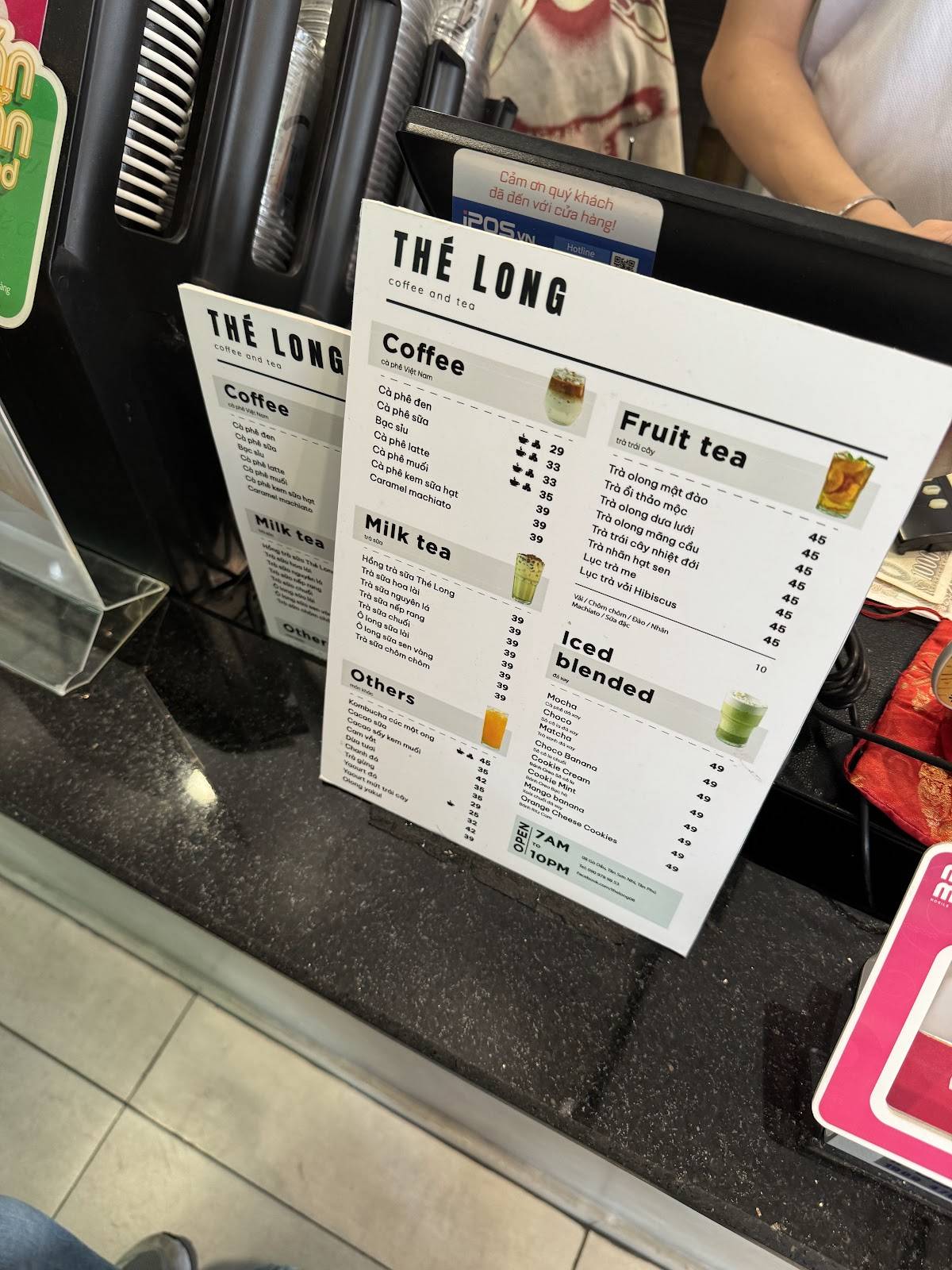 Menu at Thé Long Coffee & Tea, Ho Chi Minh City
