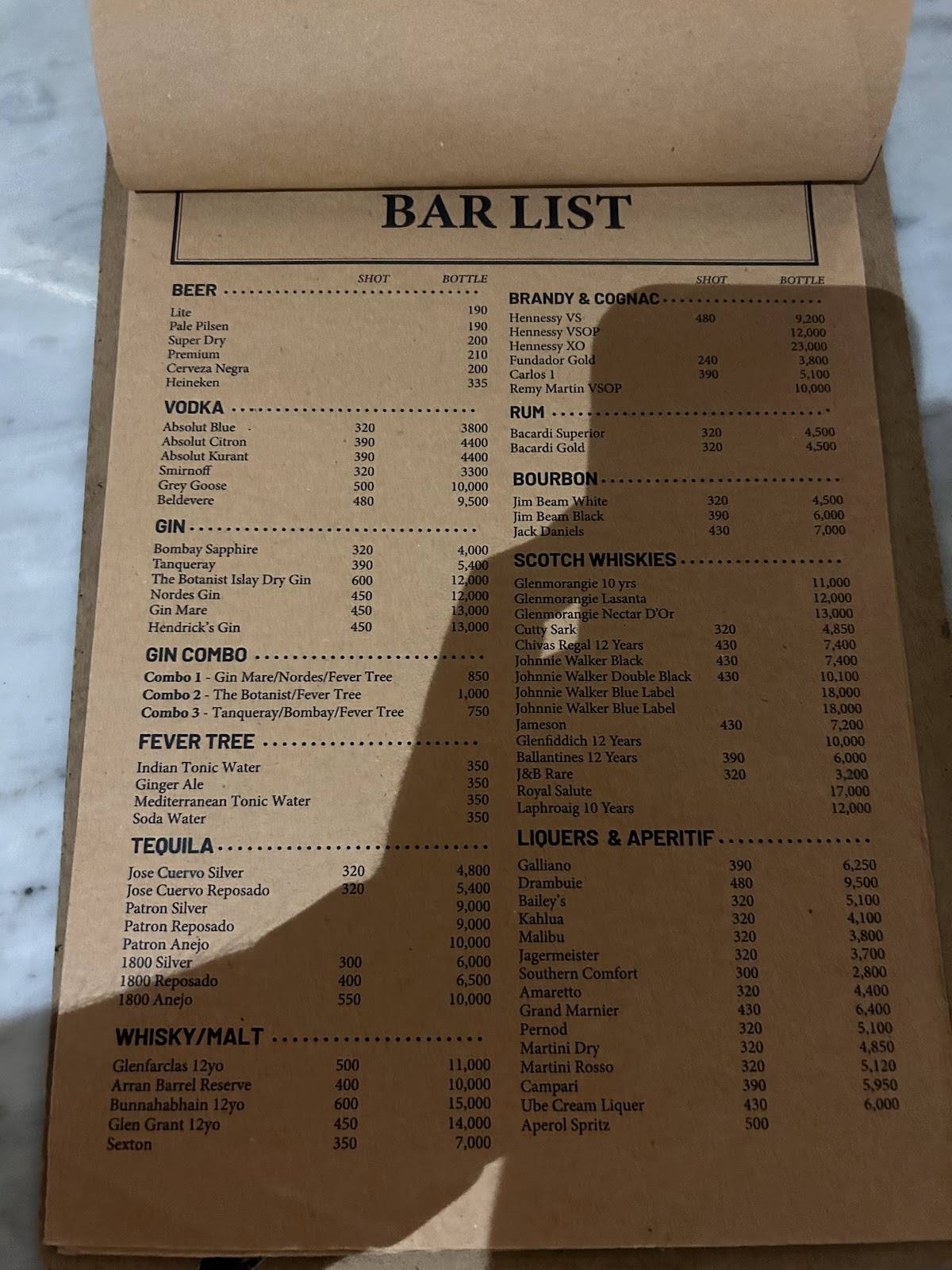 Menu at The Lost Cow restaurant, Panglao