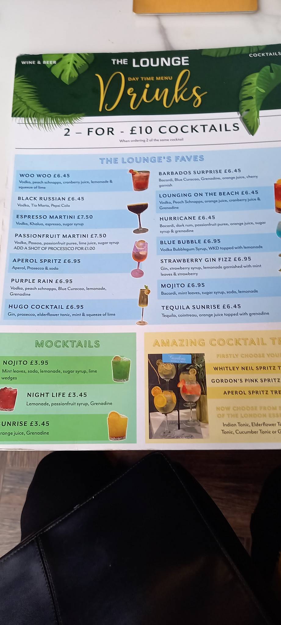 Menu at The Lounge cafe, Hornsea