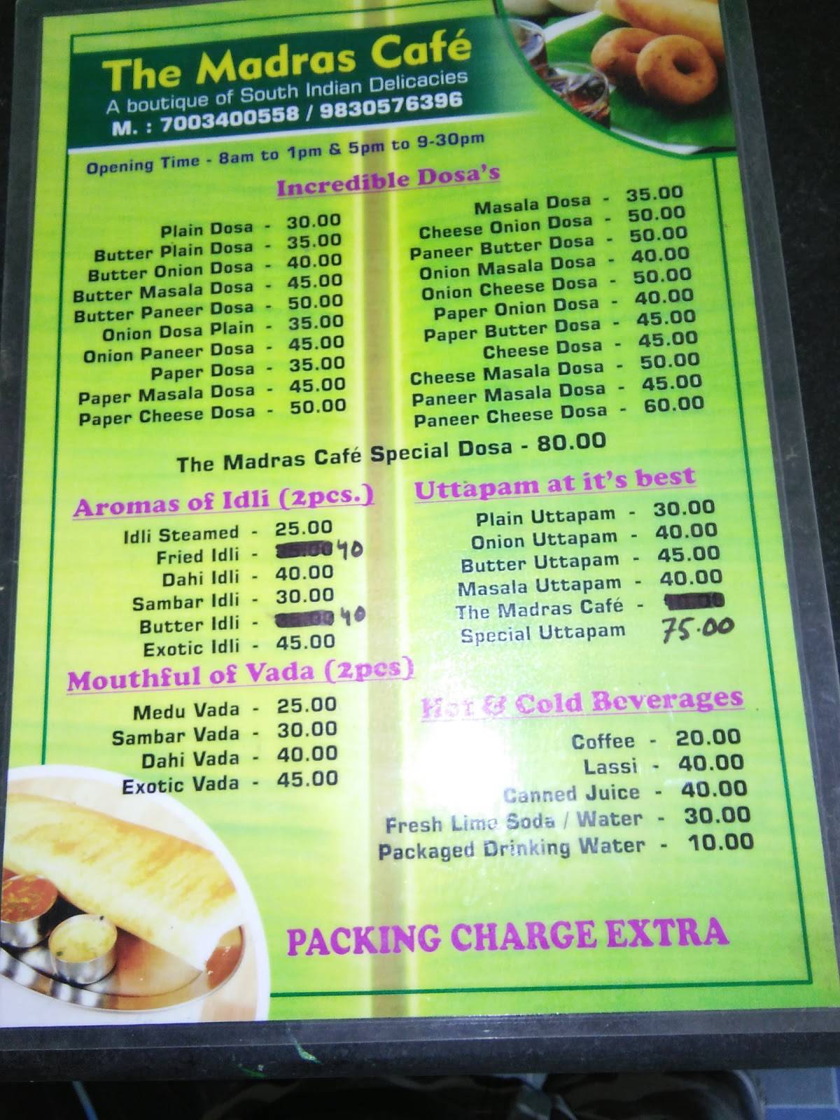 Menu at The Madras Cafe, Purba Barisha, F845+M4G