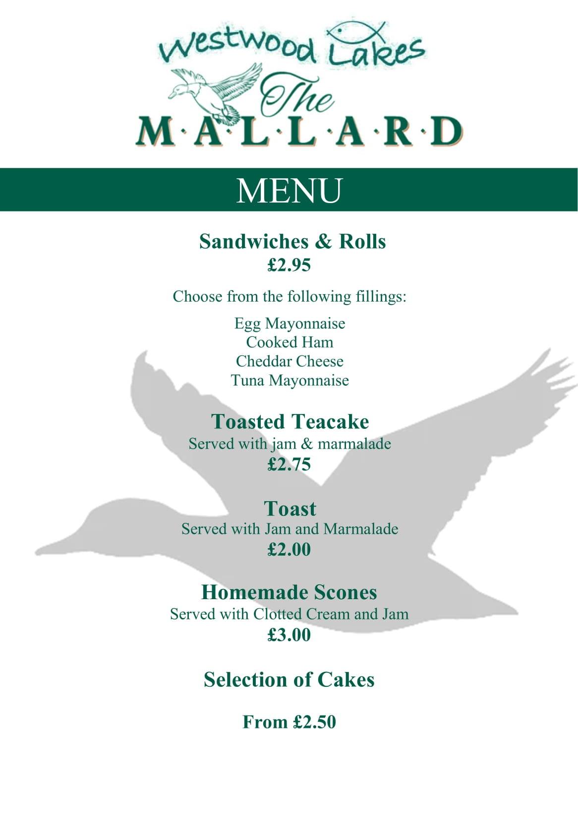 Menu at The Mallard Bar and Lounge, Boston
