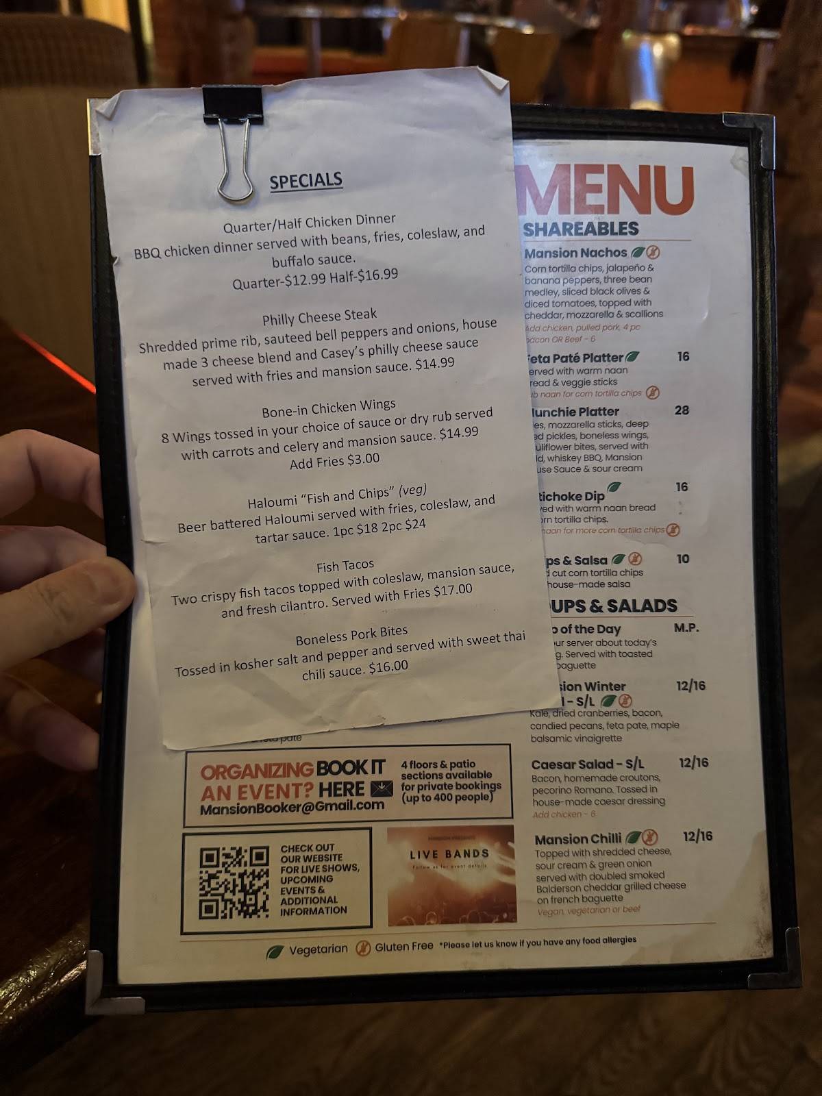Menu at The Mansion Restaurant & Bar, Kingston