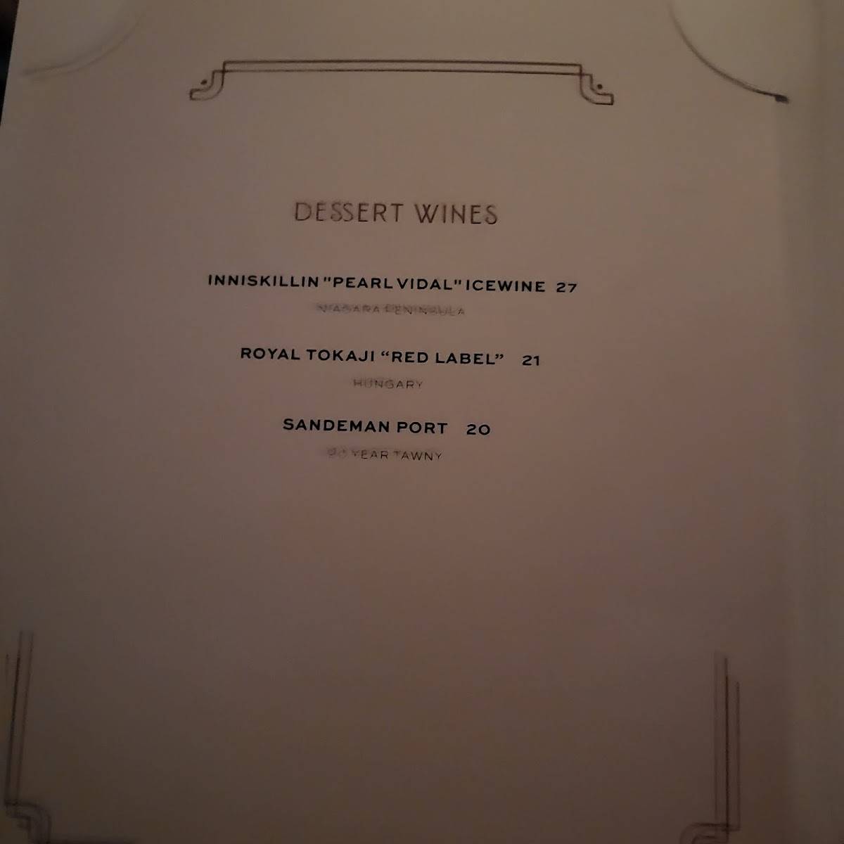 Menu at The Mayfair Supper Club, Las Vegas