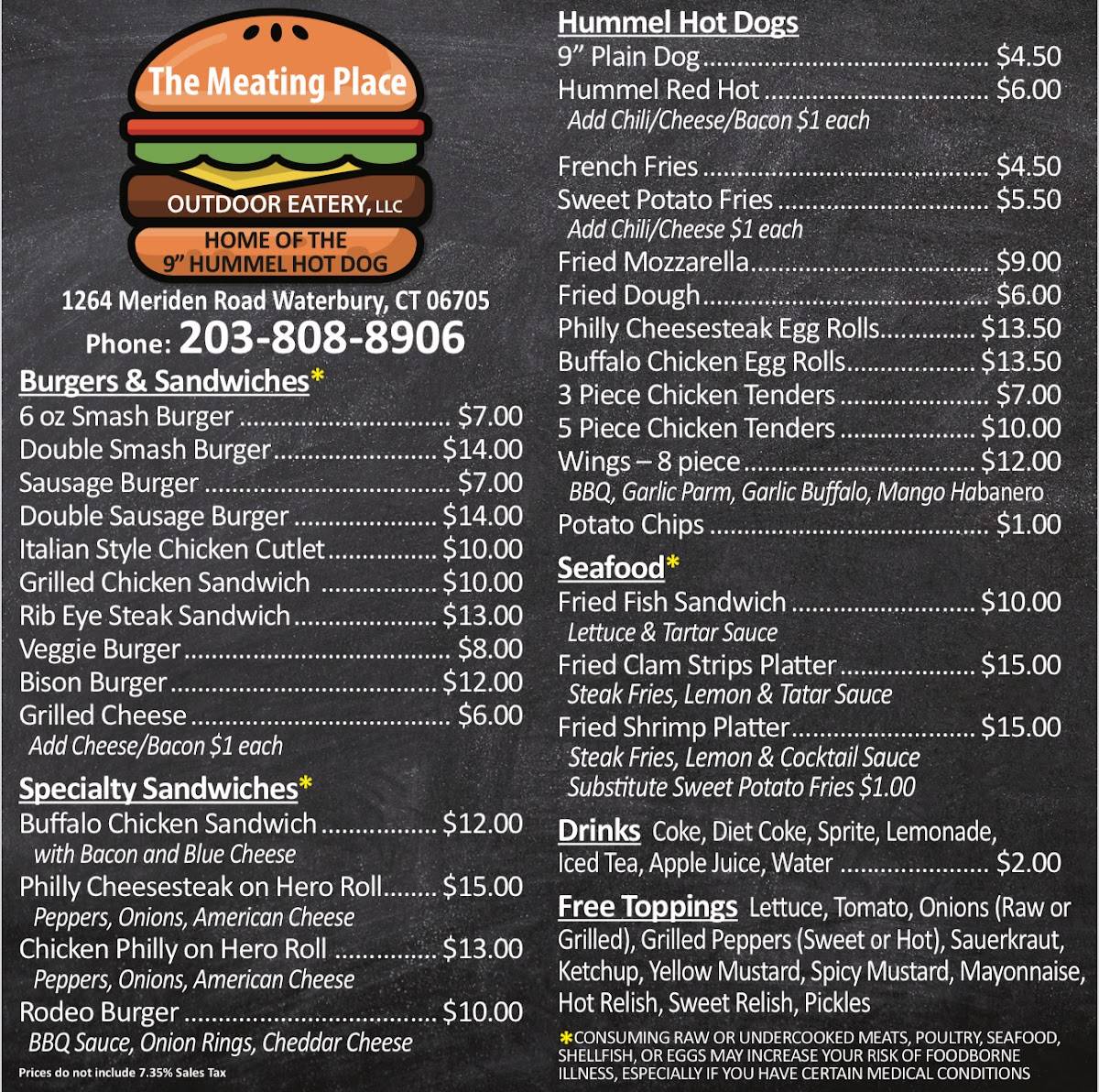 Menu at The Meating Place Outdoor Eatery, LLC restaurant, Waterbury