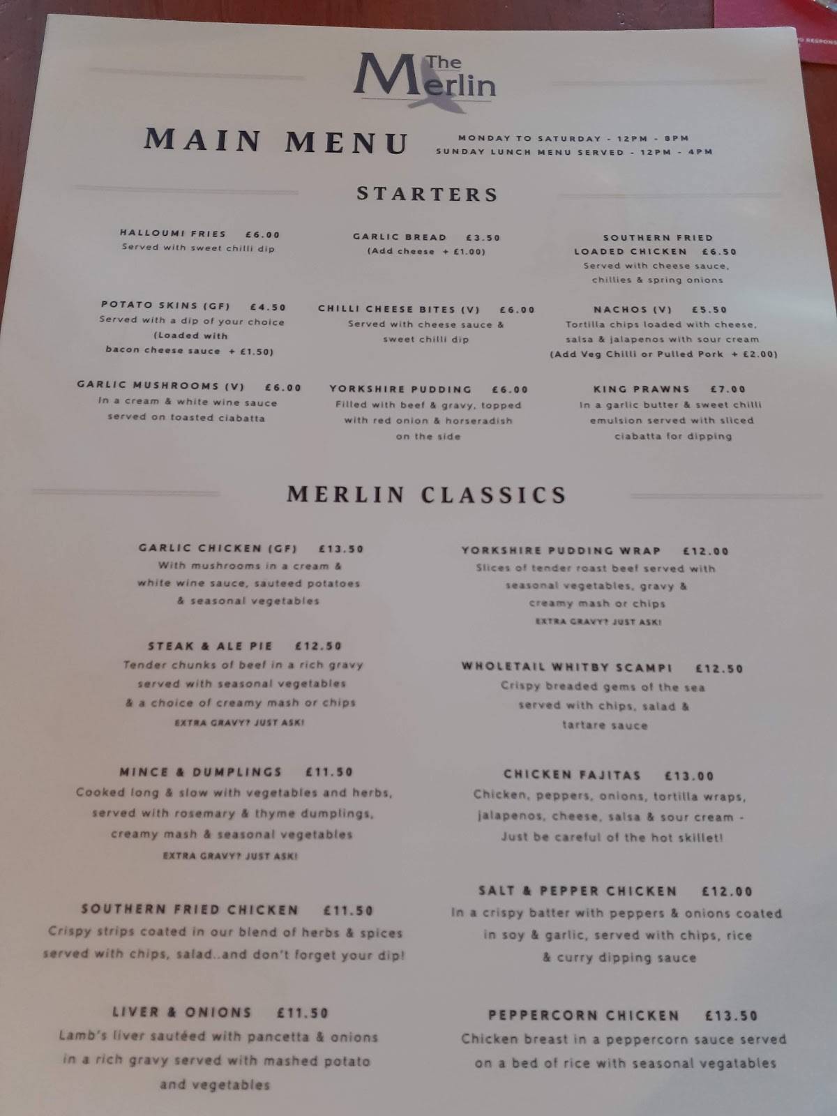 Menu at The Merlin Billingham pub & bar, Billingham, 286 Marsh House Ave