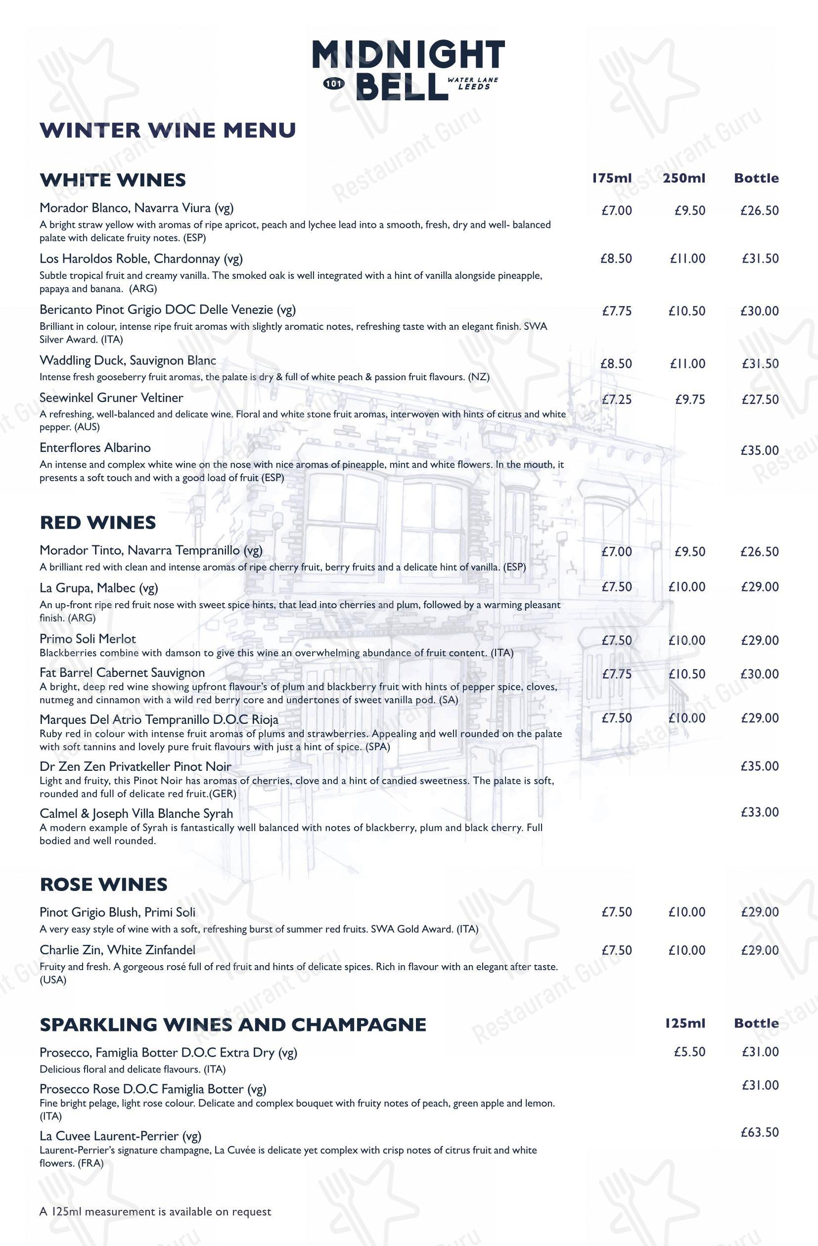 Menu at The Midnight Bell pub & bar, Leeds