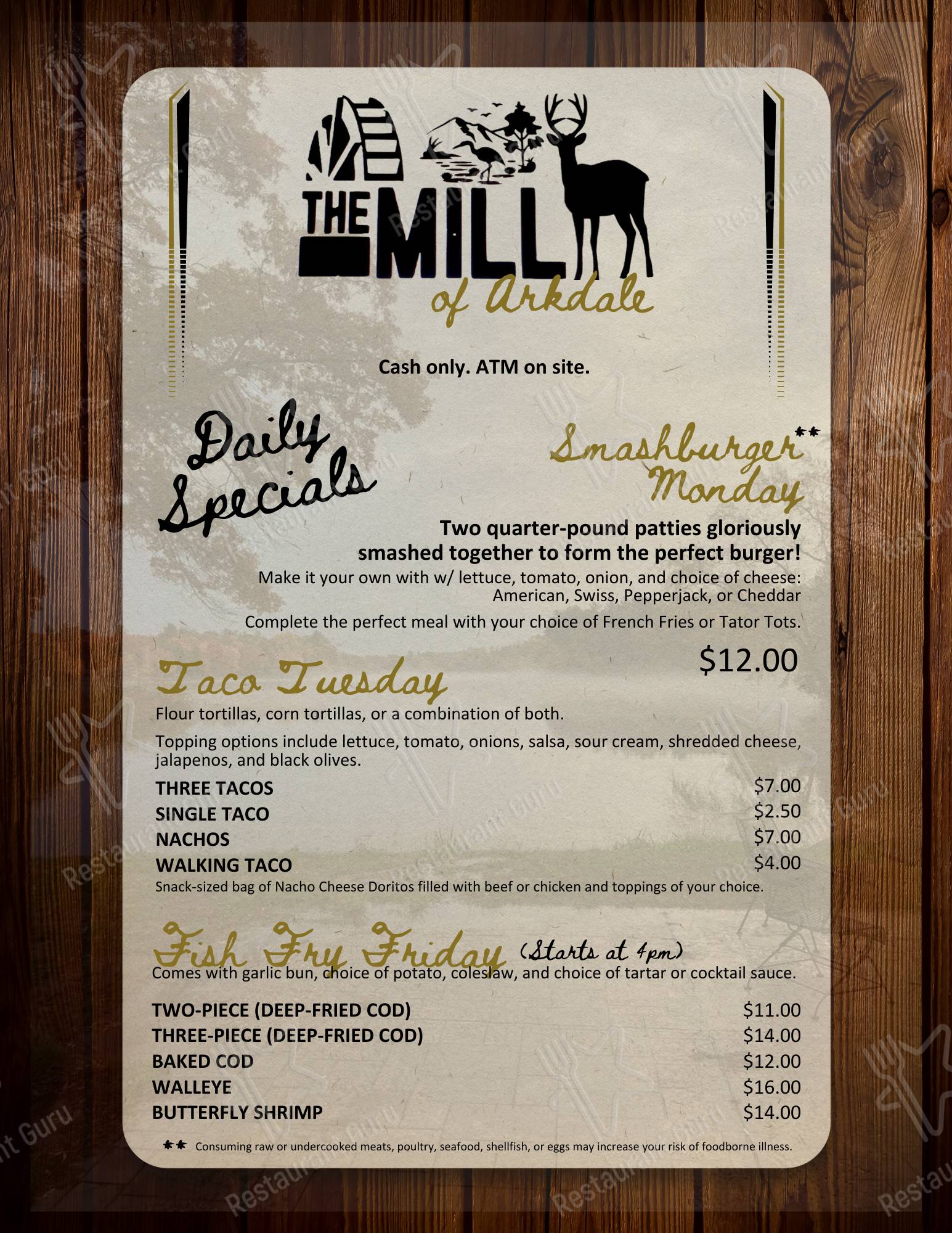Menu at The Mill pub & bar, Arkdale