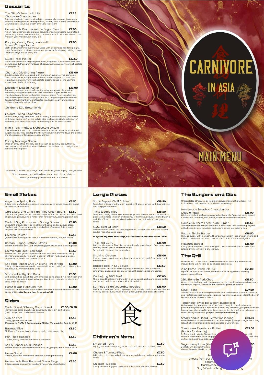 Menu at Carnivore In Asia Bar & Grill, Merthyr Tydfil