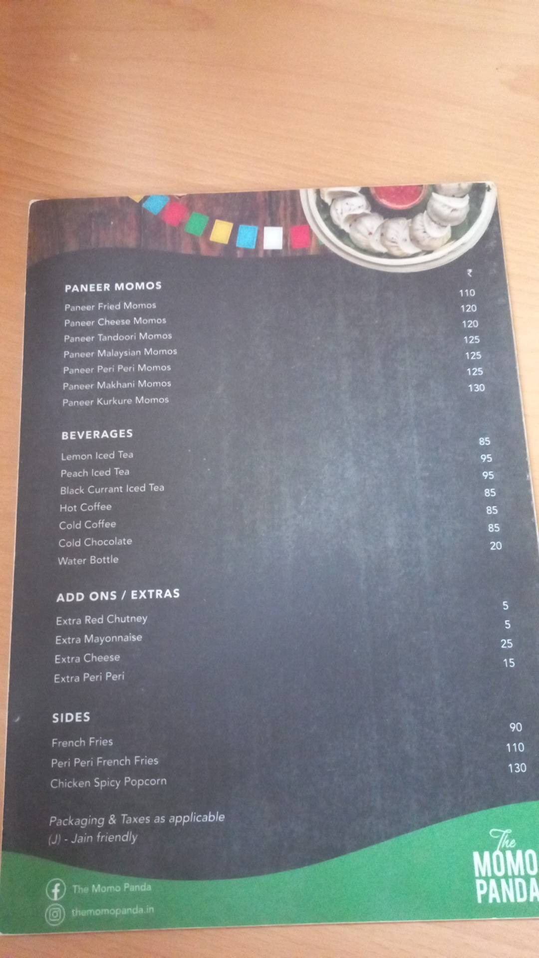 Menu at The Momo Panda, Kolhapur