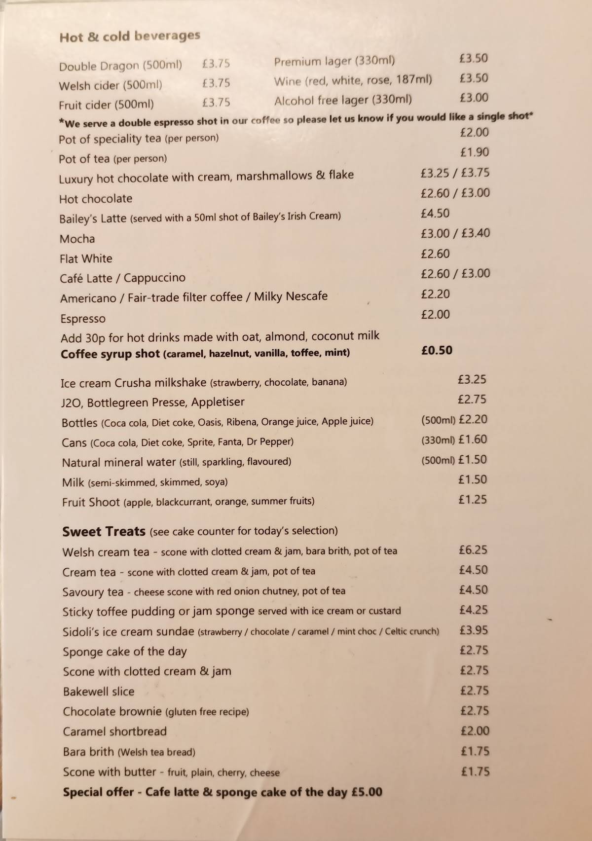 Menu at The Monkey Puzzle cafe, Welshpool