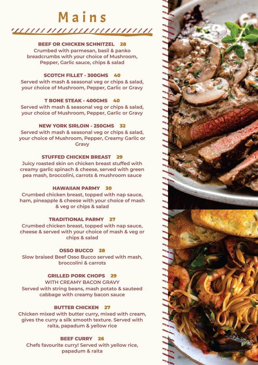 Menu at The Murchison Tavern restaurant, Geraldton