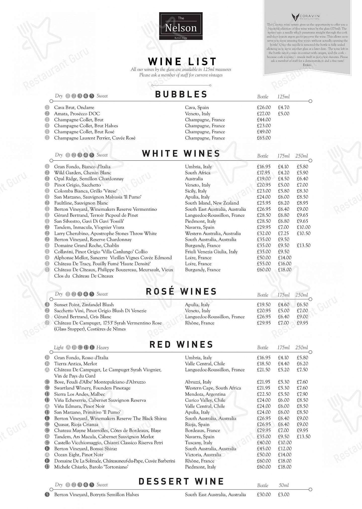Menu at The Nelson pub & bar, Nottingham