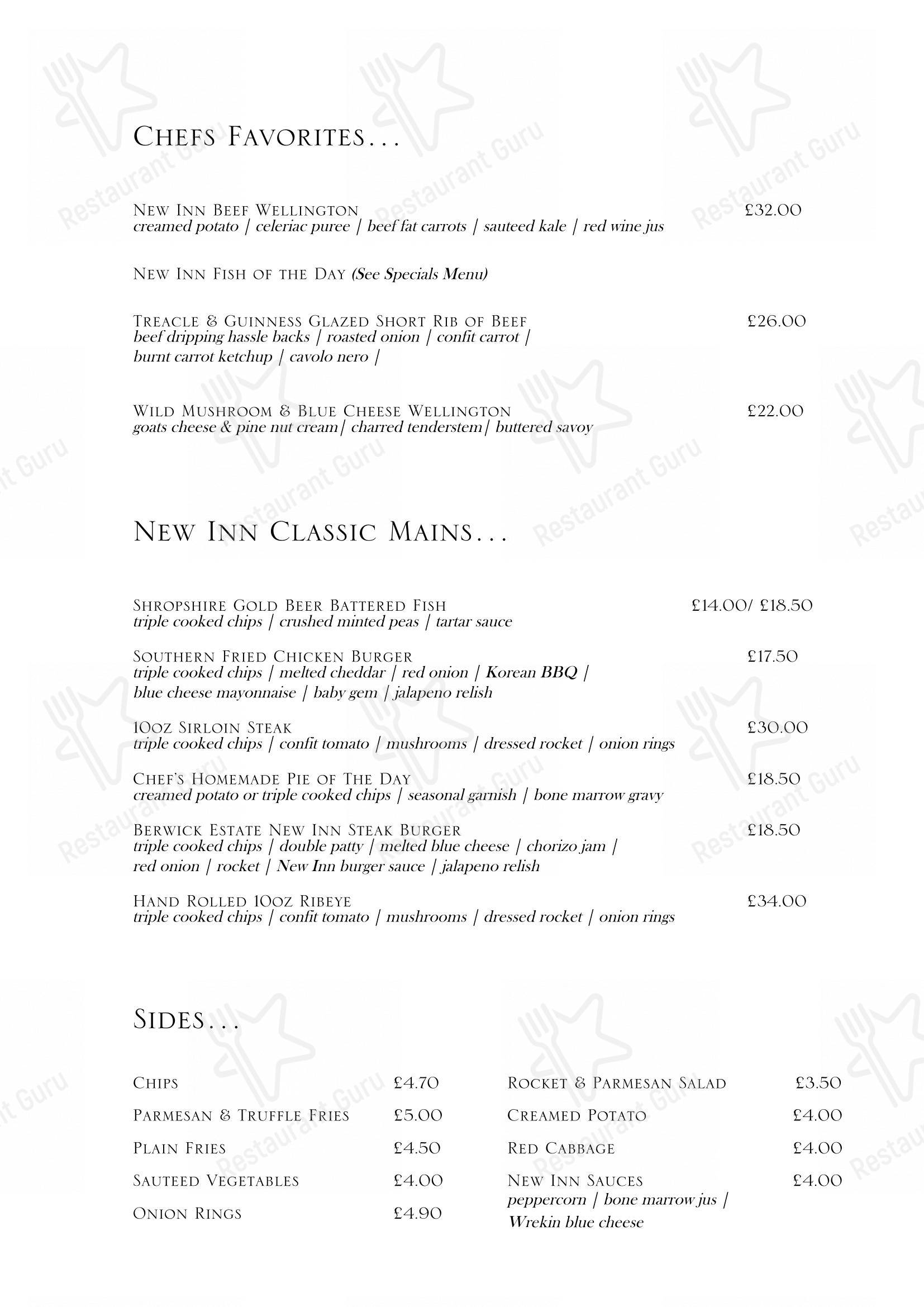 Menu at The New Inn pub & bar, Baschurch