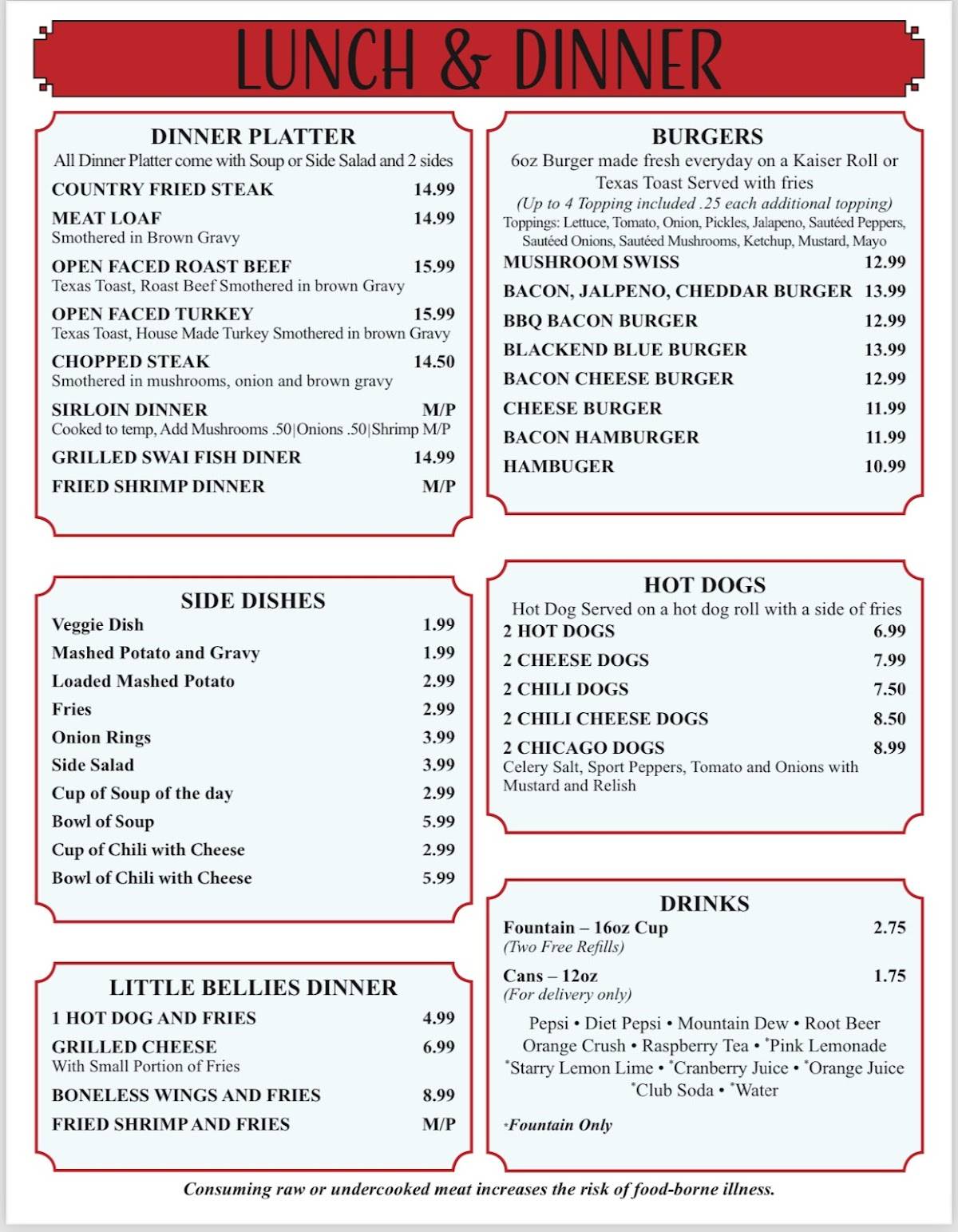 Menu at The New Red Rose Diner, Towanda