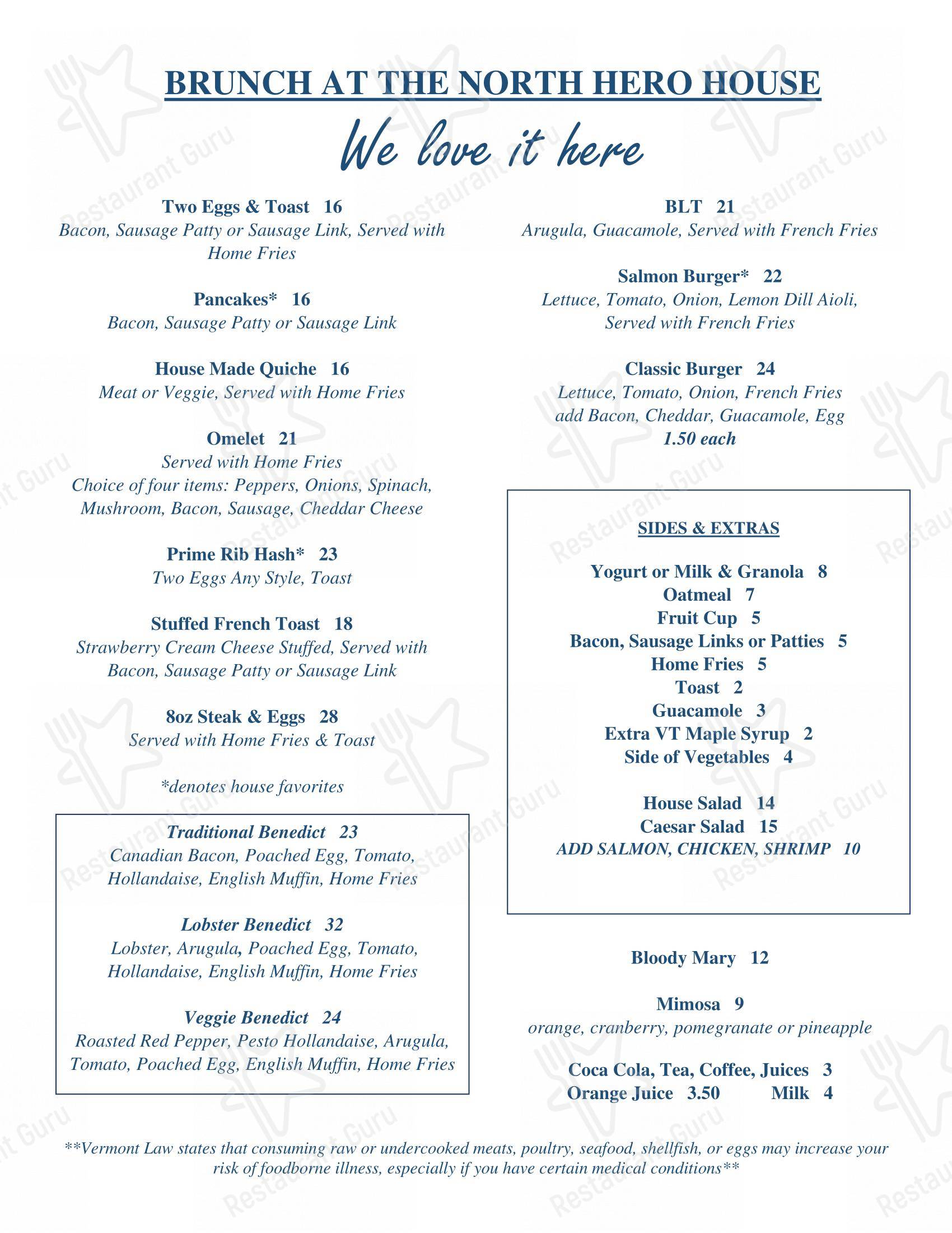 Menu at The North Hero House Inn & Restaurant, North Hero, US-2