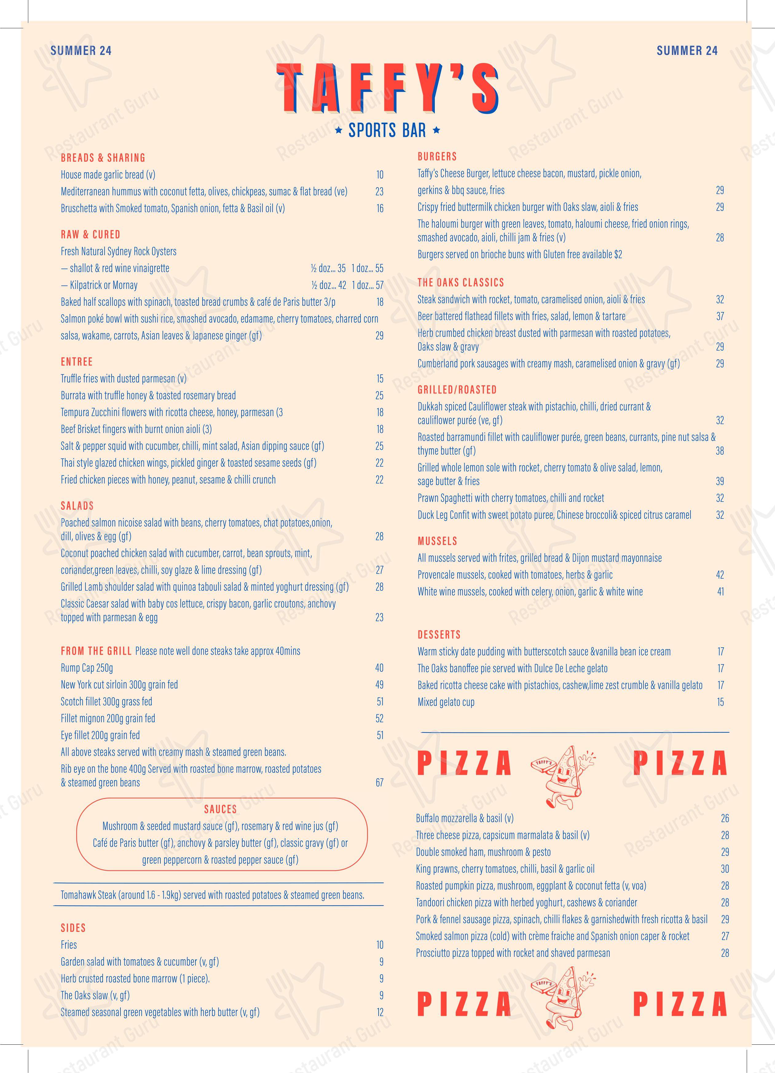 Menu at The Oaks pub & bar, Neutral Bay
