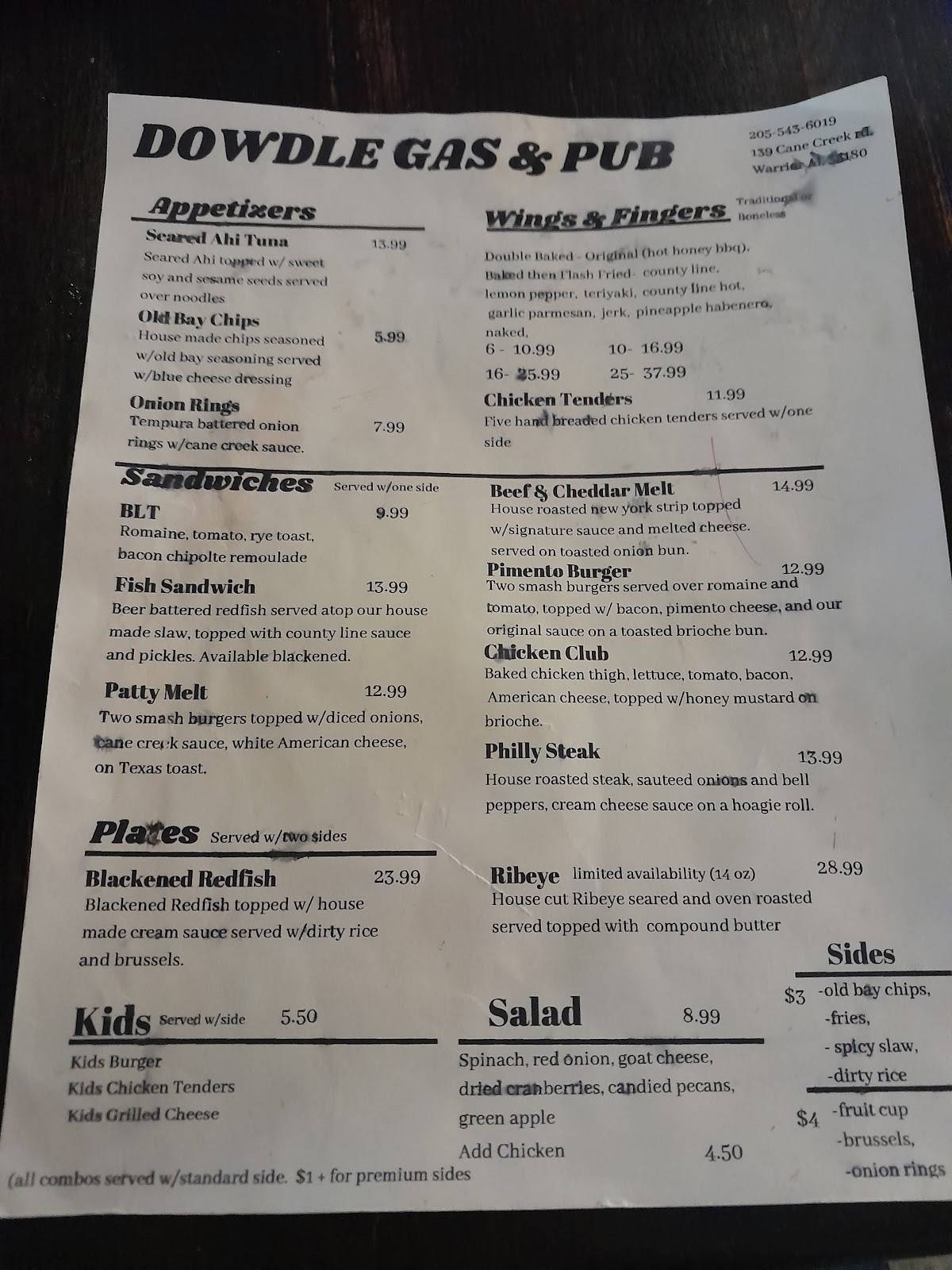 Menu at The Old Dowdle Gas & Pub, Warrior