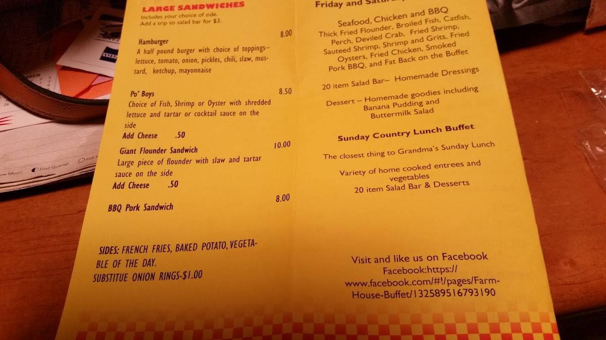 Menu at The Old FarmHouse Buffet BBQ, Ansonville, US-52 N