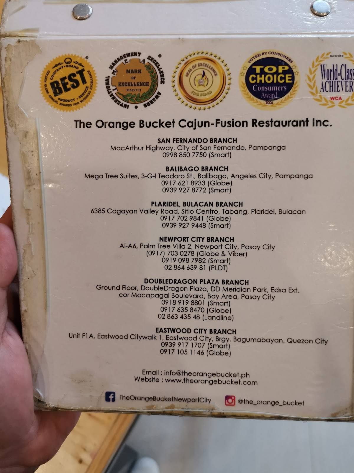 Menu at The Orange Bucket Eastwood restaurant, Quezon City