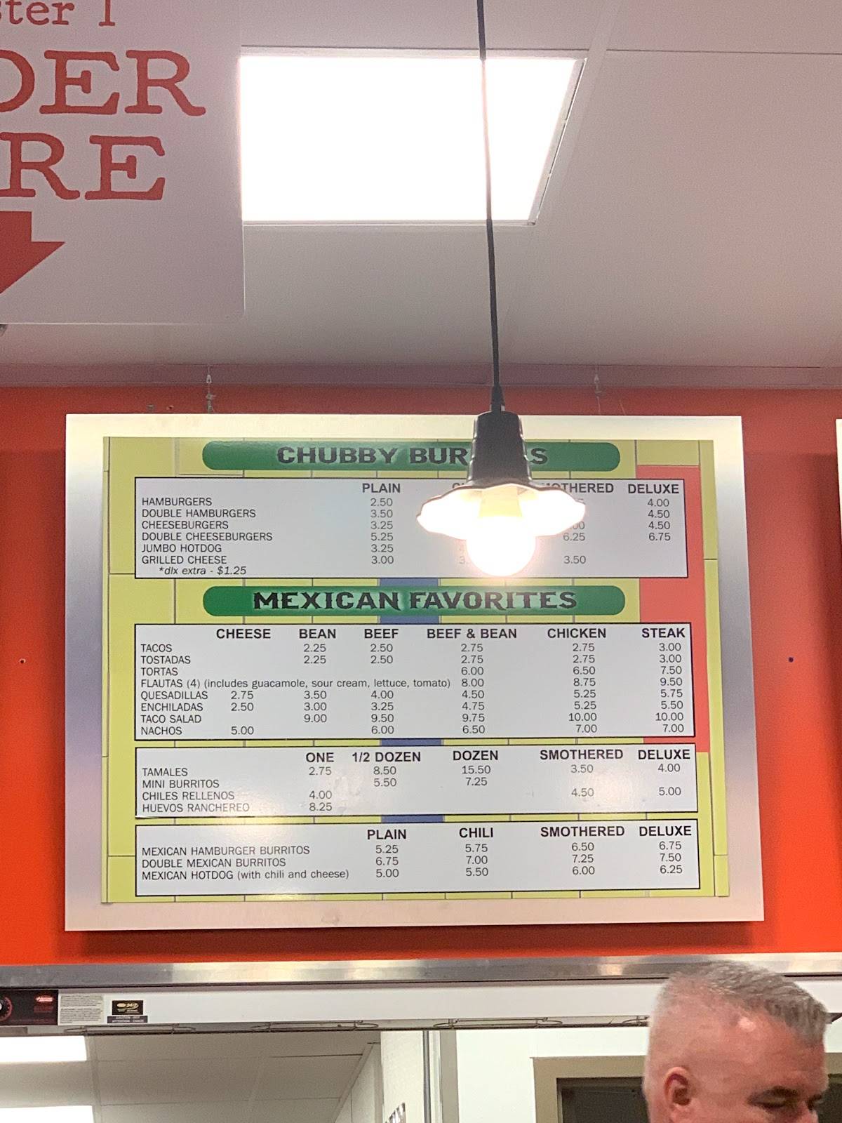 Menu at The Original Chubby's Denver fast food, Denver, W 38th Ave