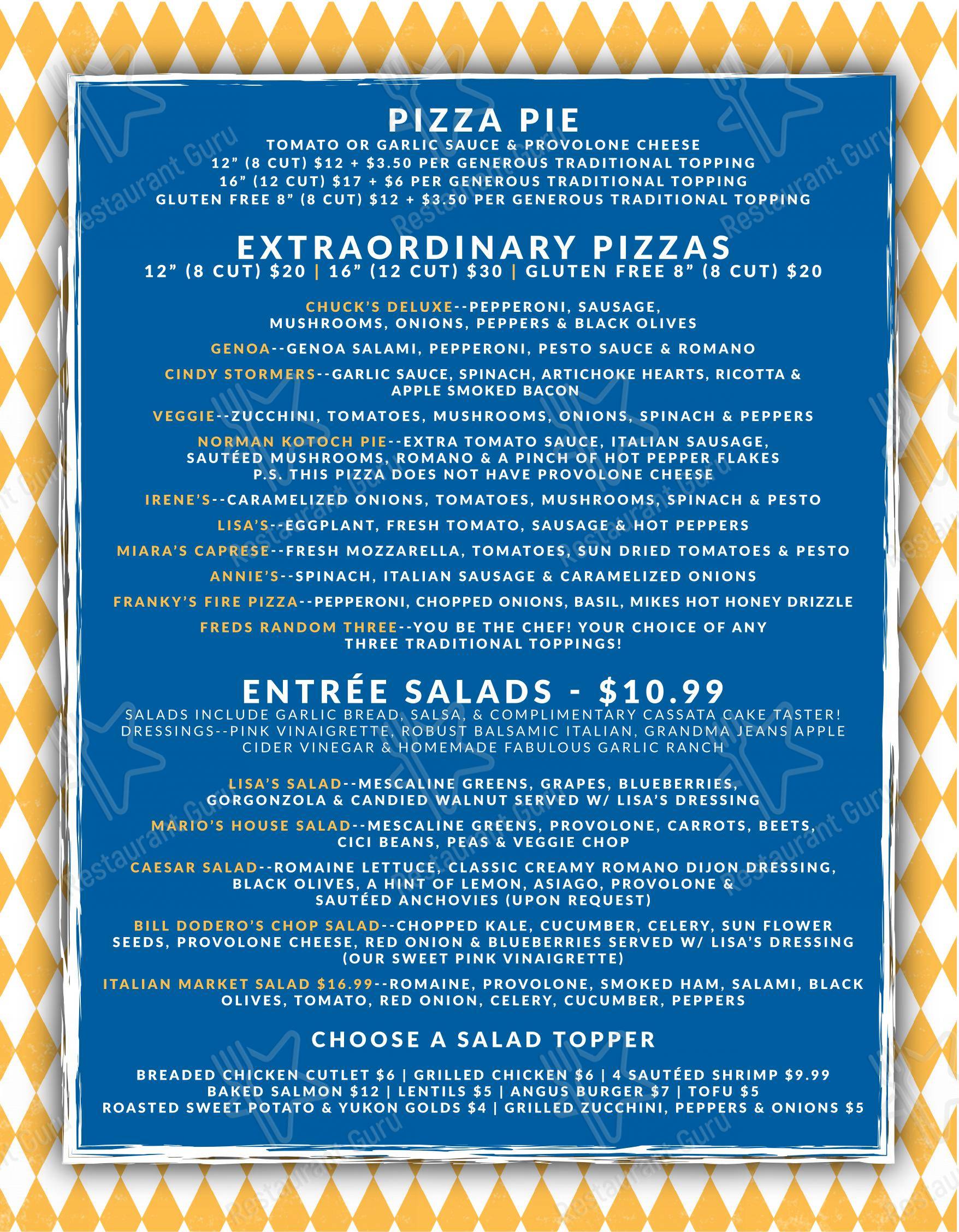 Menu at The Original Mario Fazios restaurant, Willoughby Hills