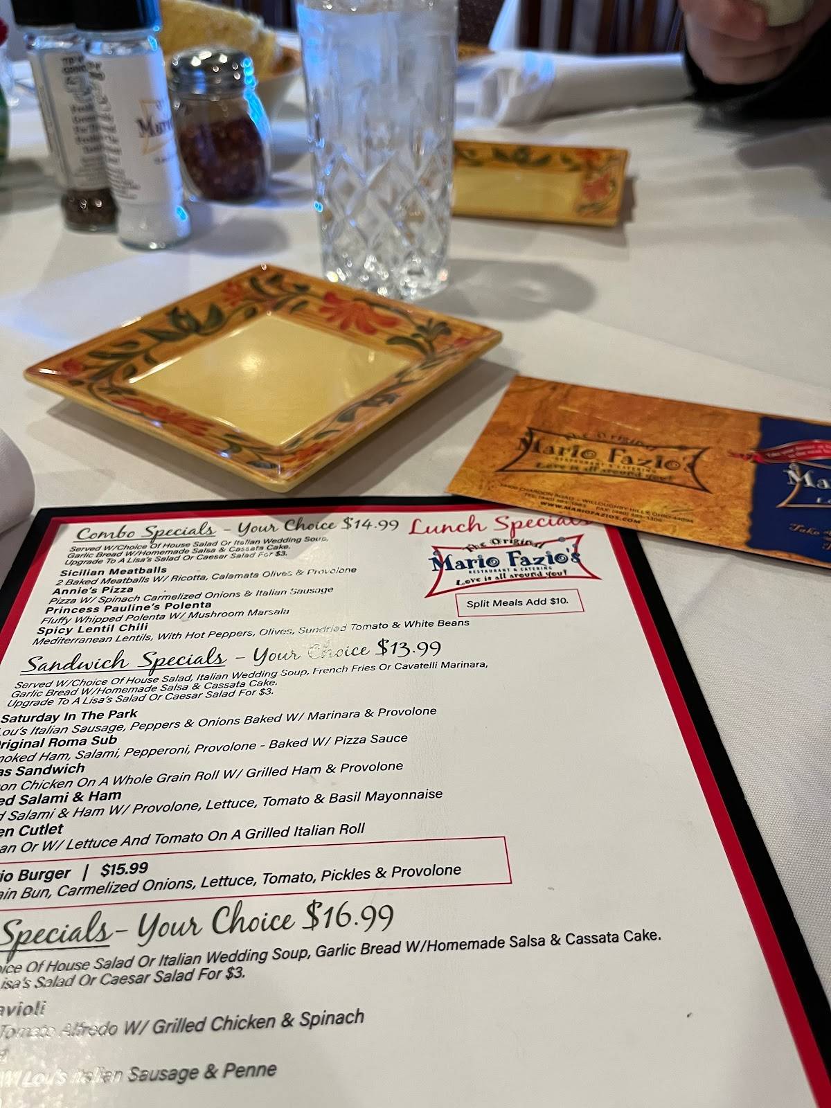 Menu at The Original Mario Fazio’s restaurant, Willoughby Hills