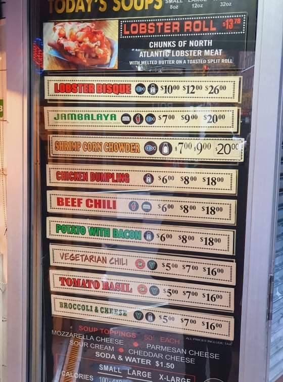 Menu at The Original Soup Kitchen restaurant, West New York, 259A W 55th St