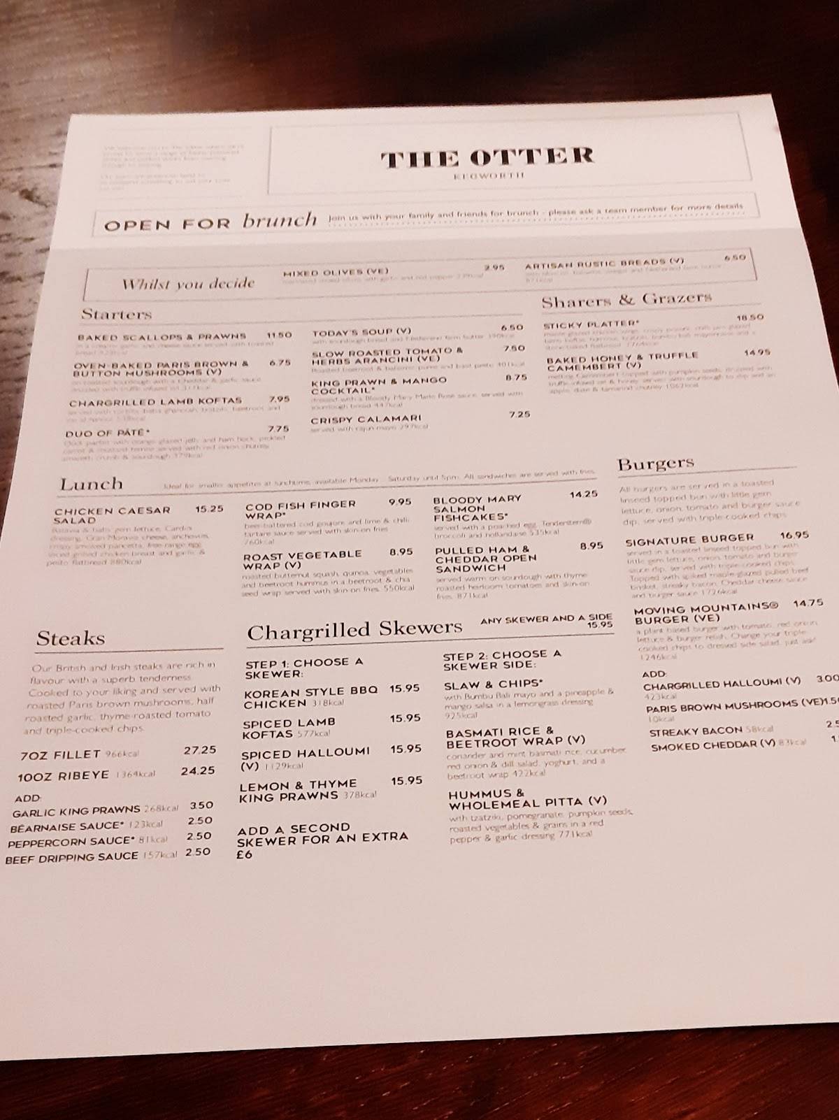 Menu at The Otter pub & bar, Kegworth