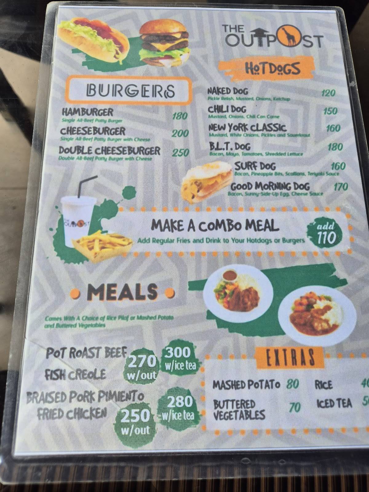 Menu at The Outpost restaurant, Danao City