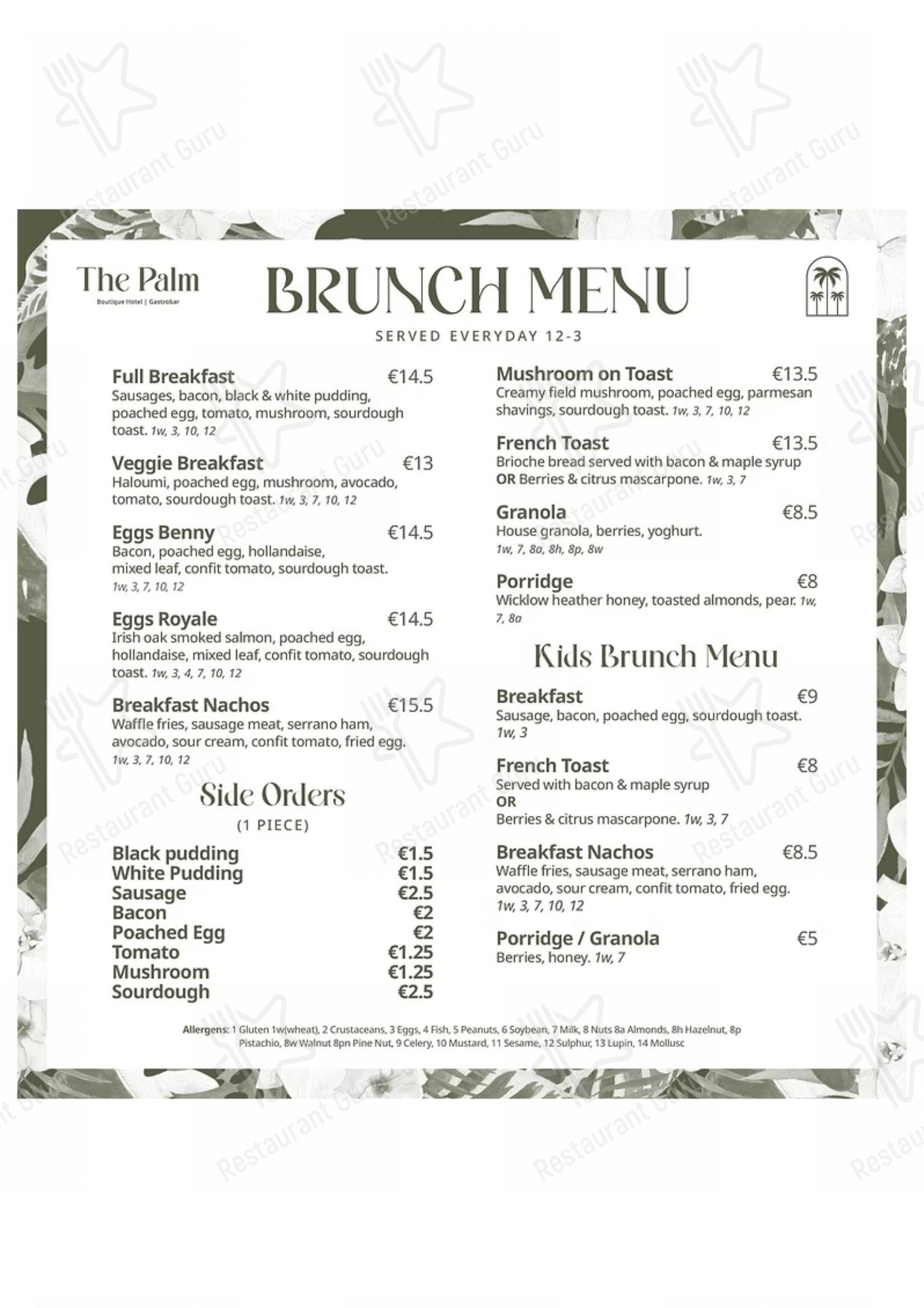 Menu at The Palm pub & bar, Bray