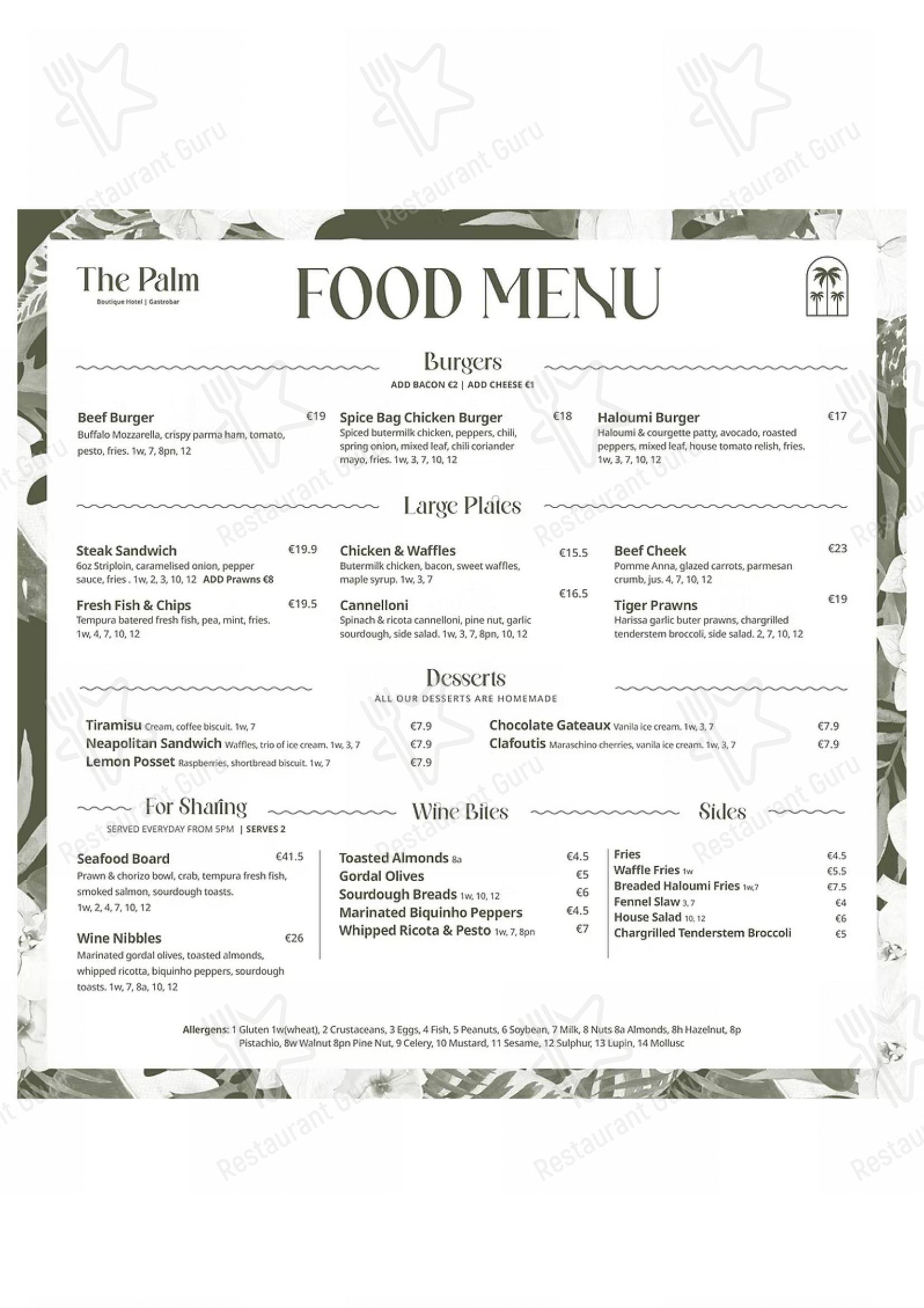 Menu at The Palm pub & bar, Bray