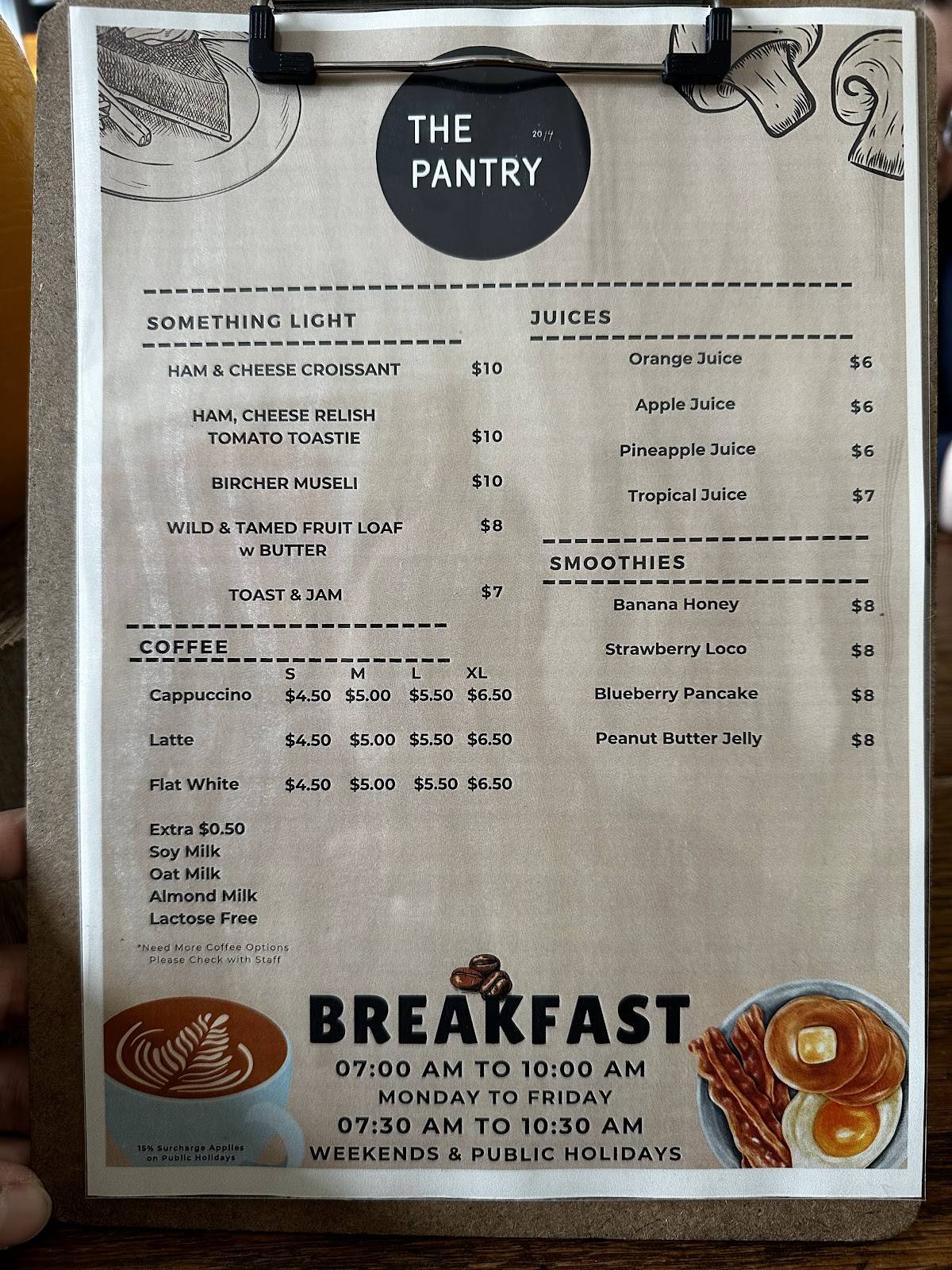 Menu at The Pantry restaurant, Bendigo, 60 Lucan St