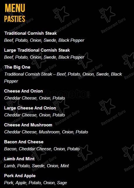 Menu at The Pasty Shop steakhouse, London, Paddington Station